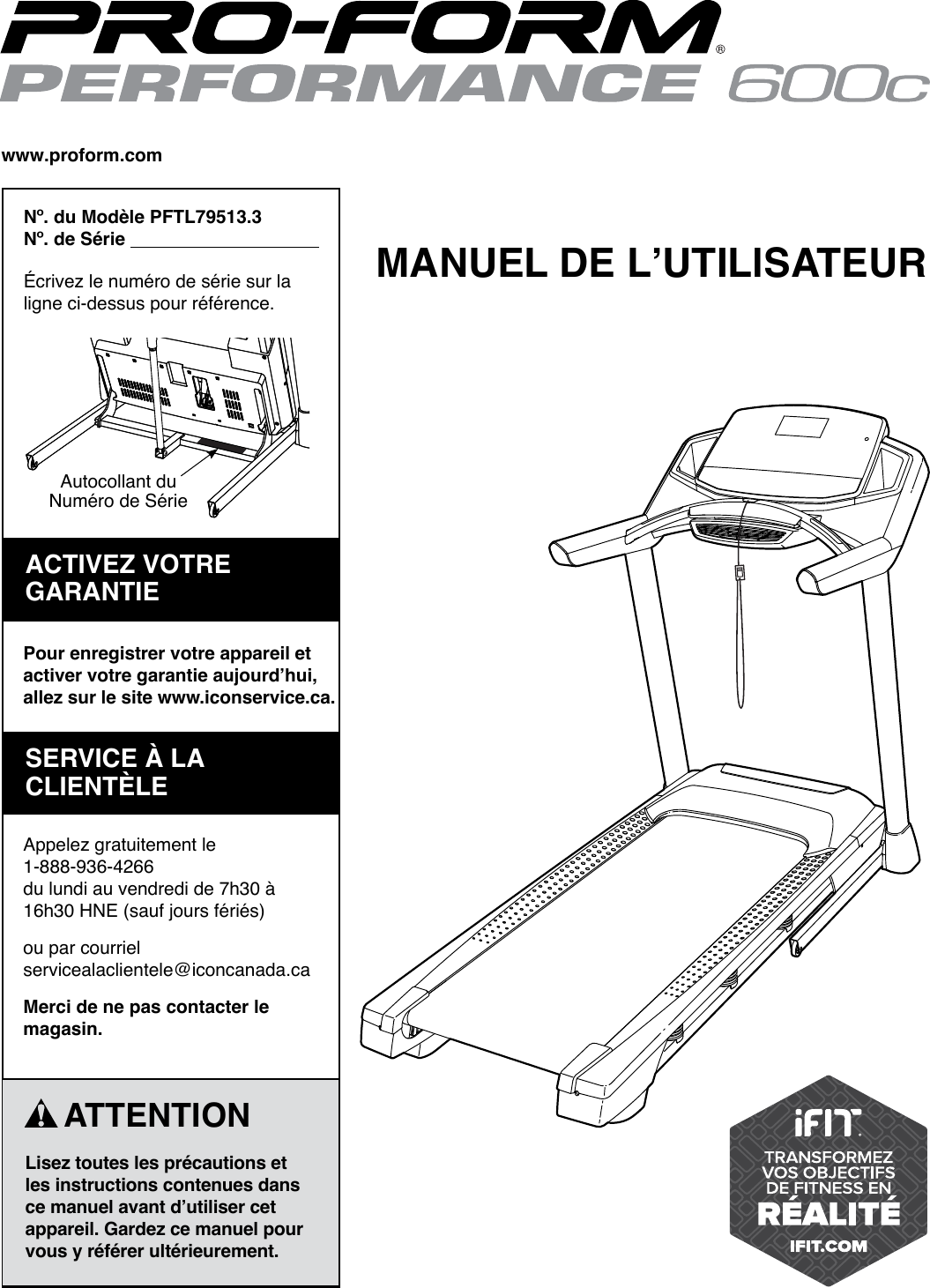 Proform Pftl795133 Performance 600 C Treadmill Users Manual