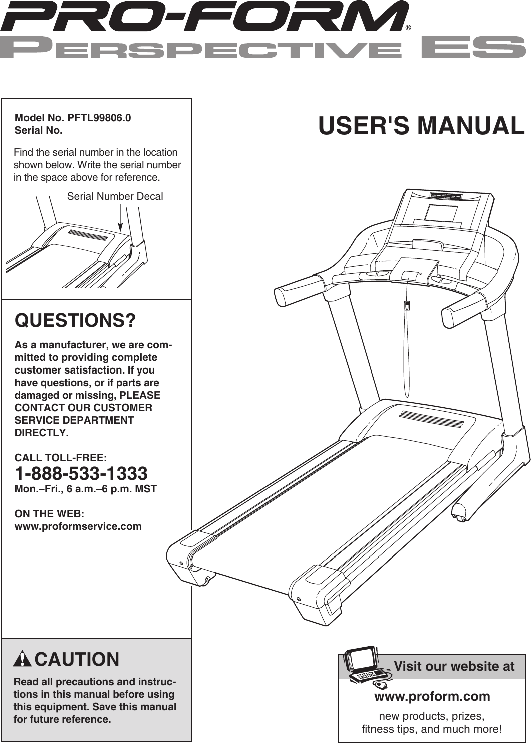 Proform Pftl998060 Perspective Es Treadmill Users Manual NTL10850 214878