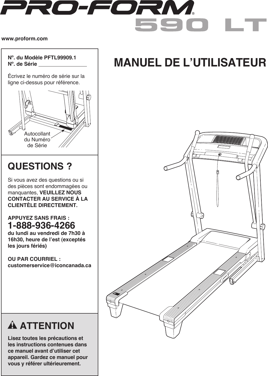 Proform Pftl999091 Crosswalk 590 Lt Treadmill Users Manual