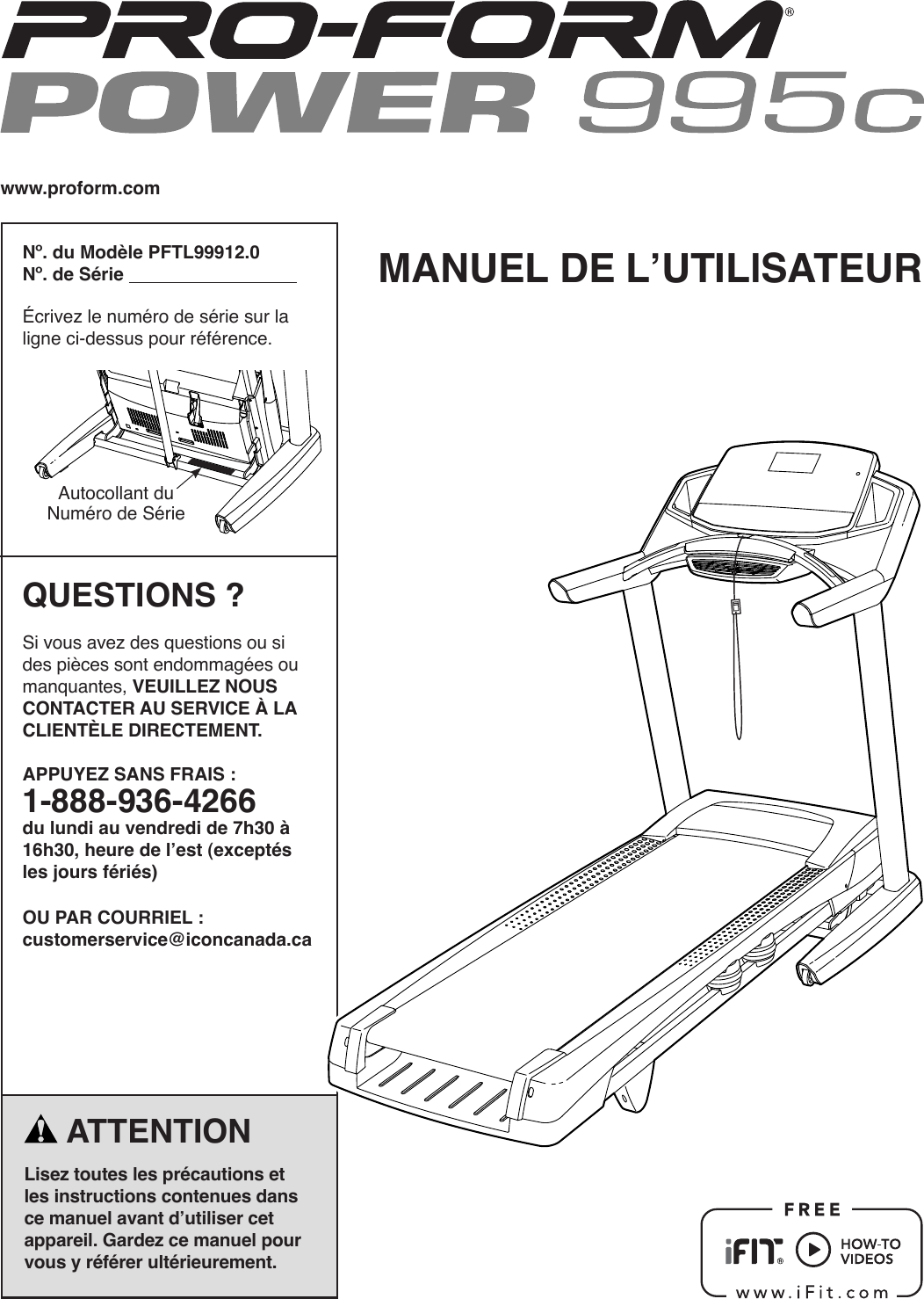 Proform Pftl999120 Power 995 C Treadmill Users Manual