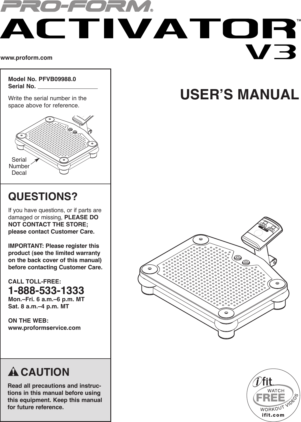 Proform Pfvb099880 Activator V3 Users Manual 285430