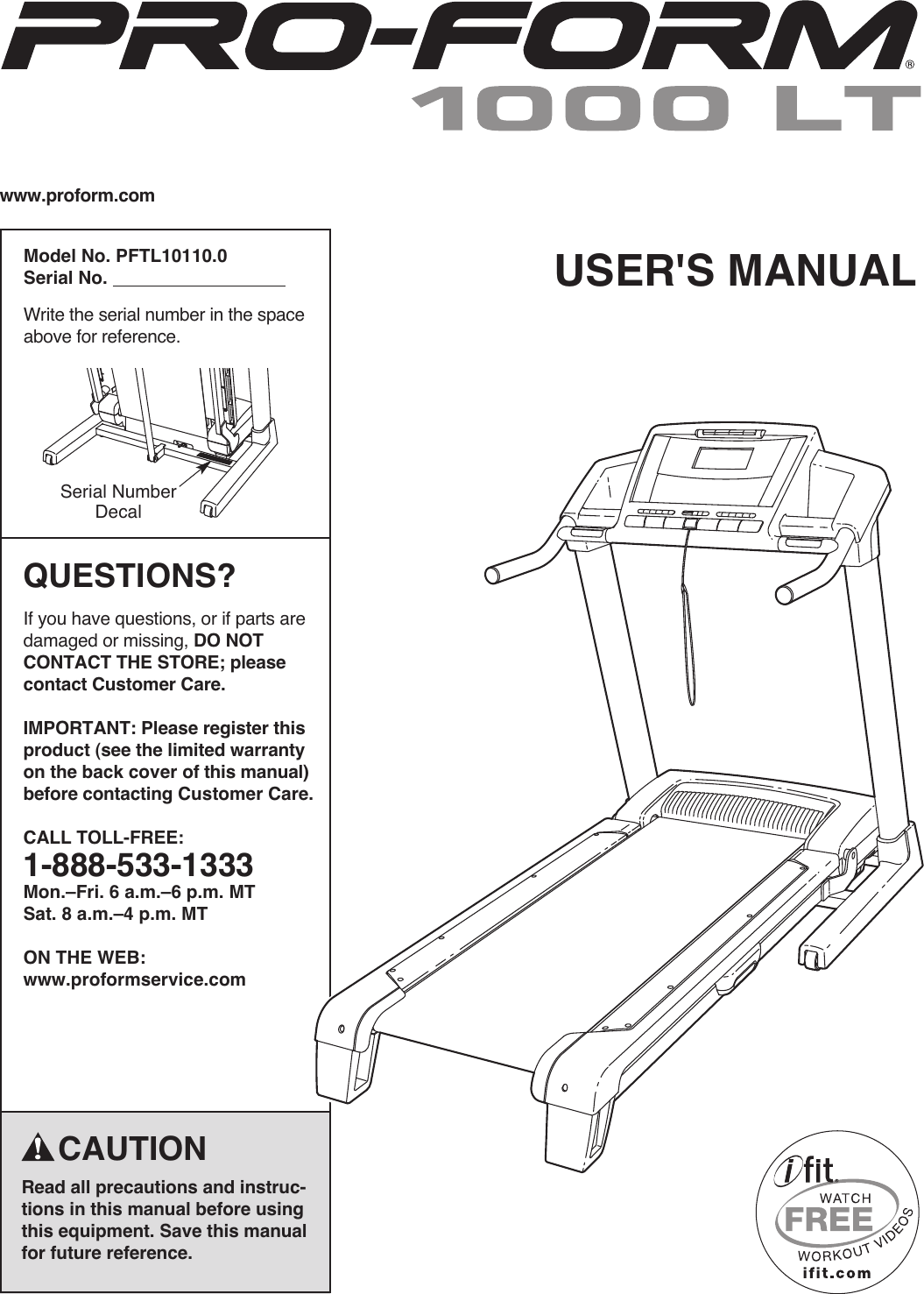 Proform Pro Form 1000 Lt Pftl101110 0 Users Manual NTL10850 214878