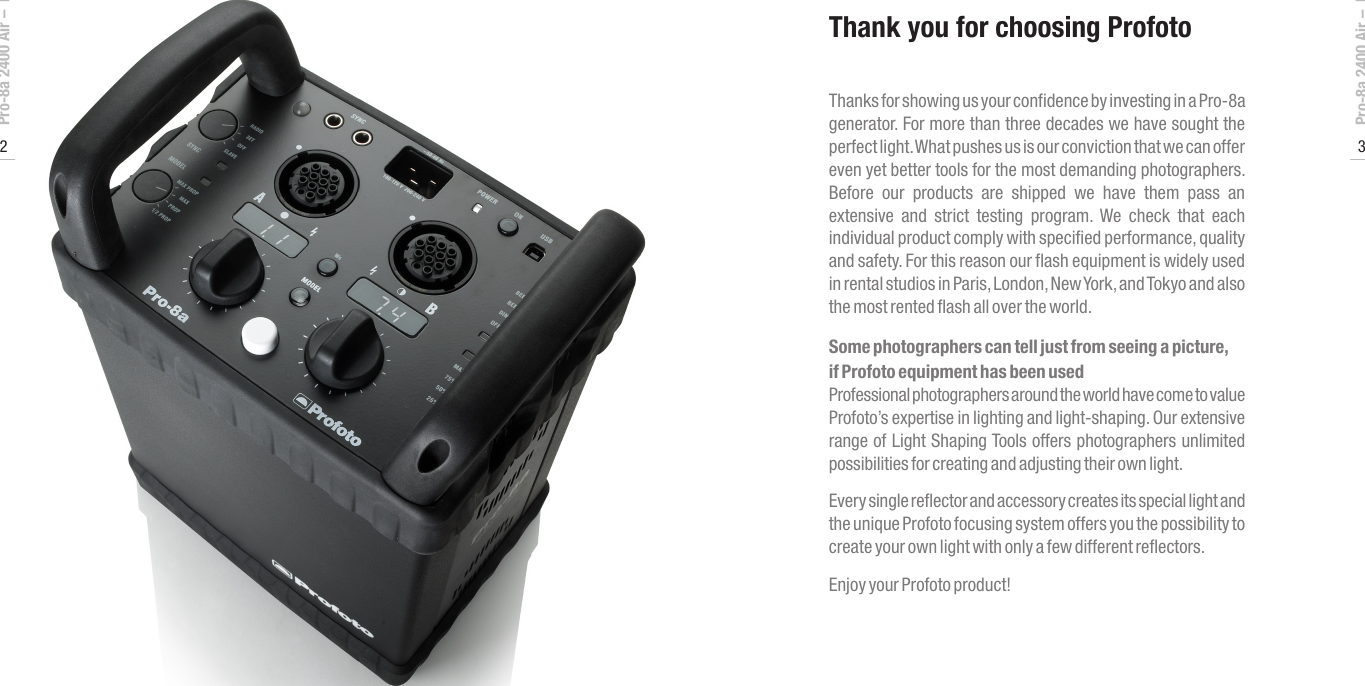 Profoto Pro 8A Generator 1200 Air Users Manual User's Guide 2400