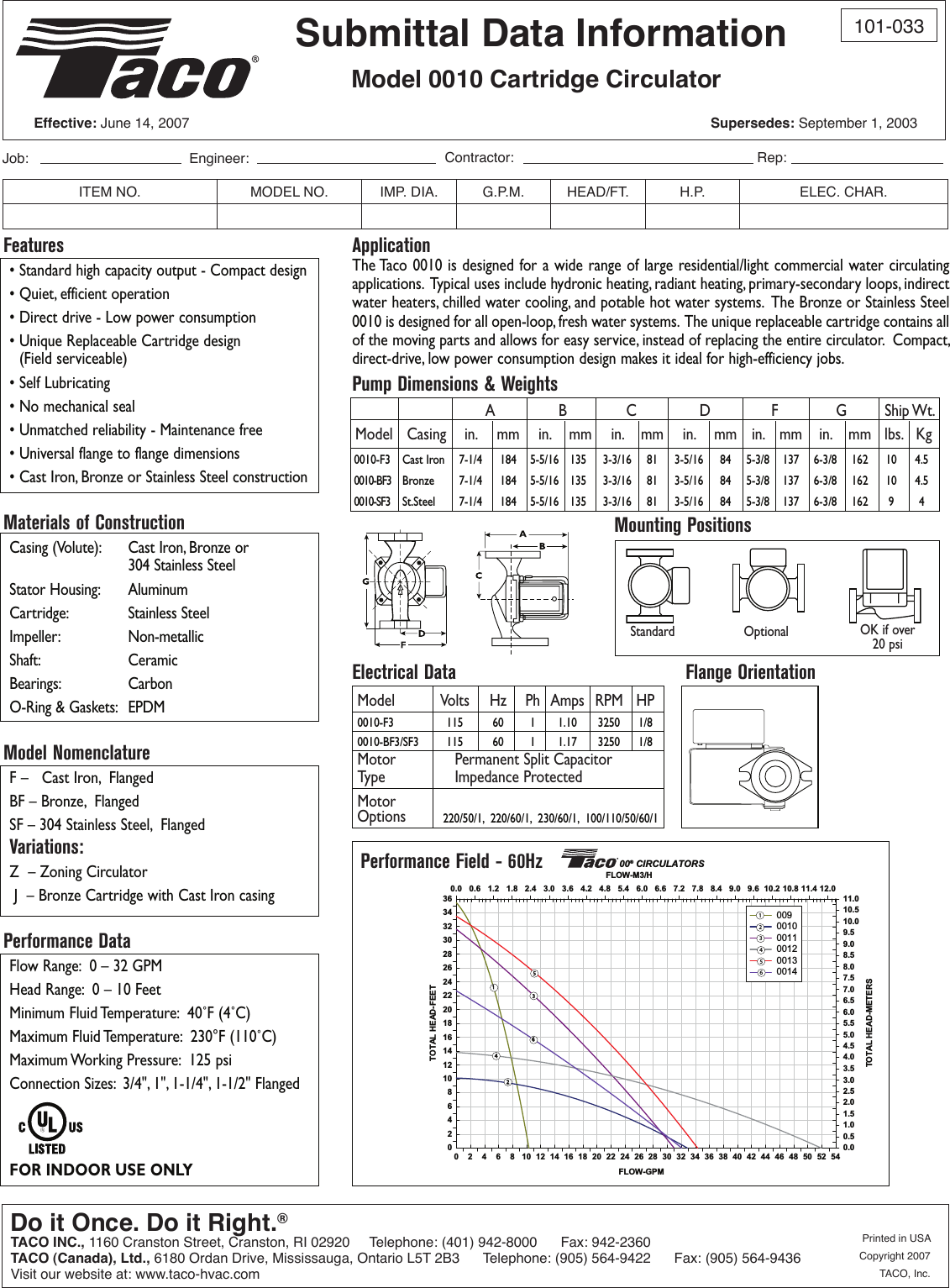12478 3 Taco 0010 Sf3 Submittal User Manual