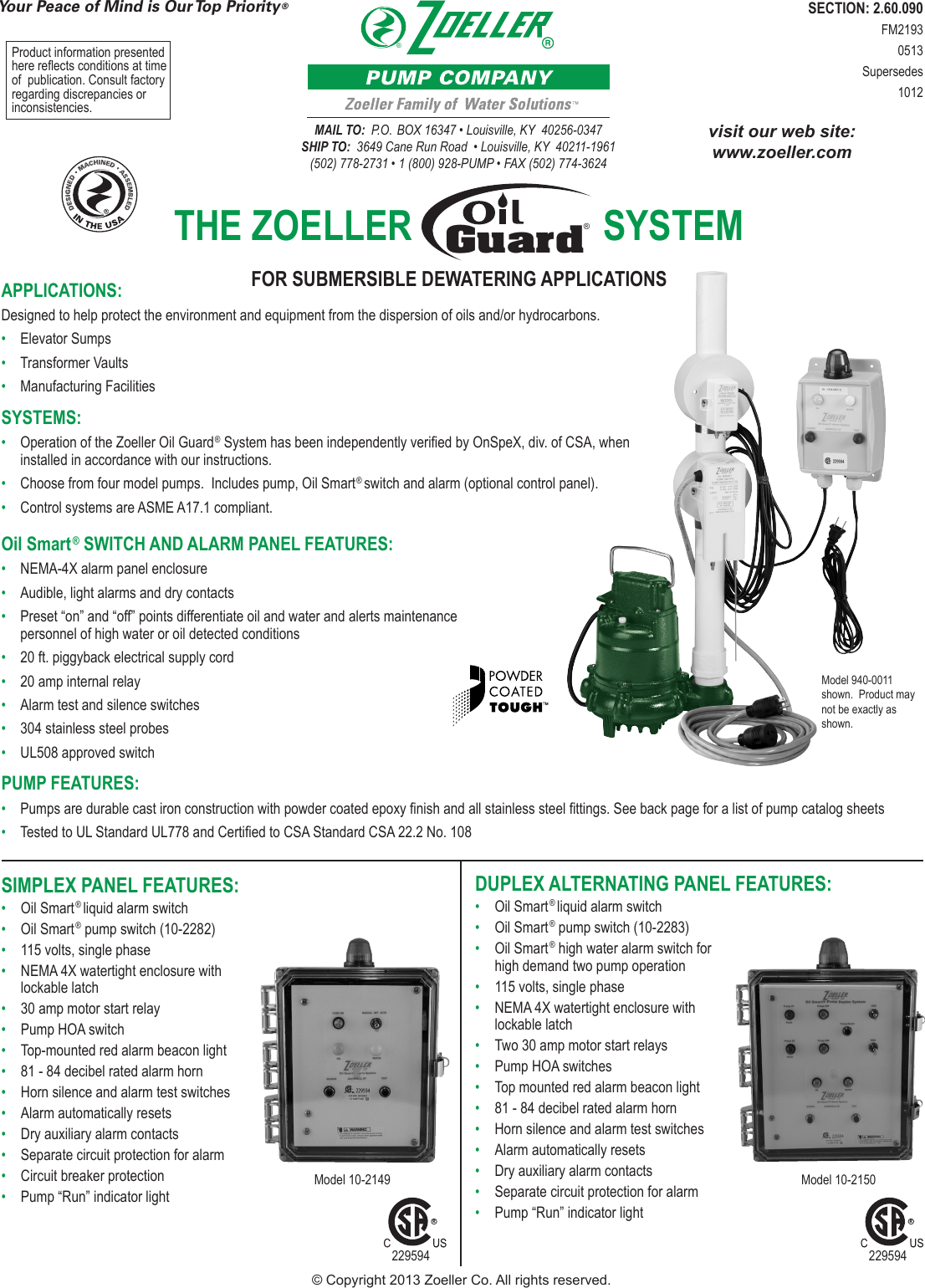 17028 1 Zoeller Oil Guard System Brochure User Manual