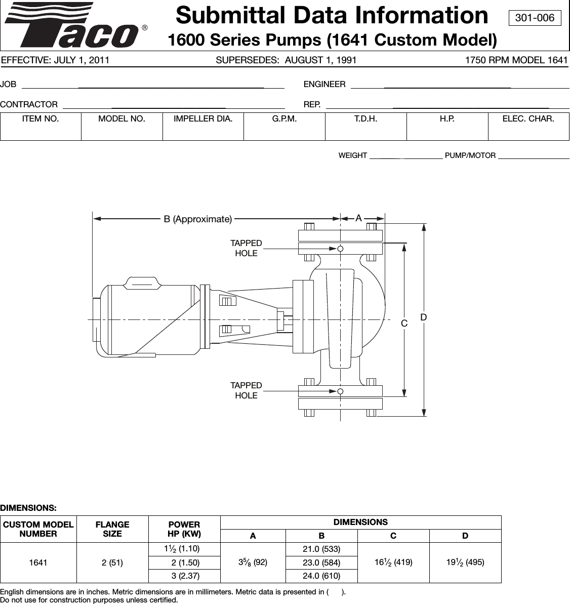 17604 2 Taco 1641C3N2 Submittal 301 006 1641 1750 User Manual
