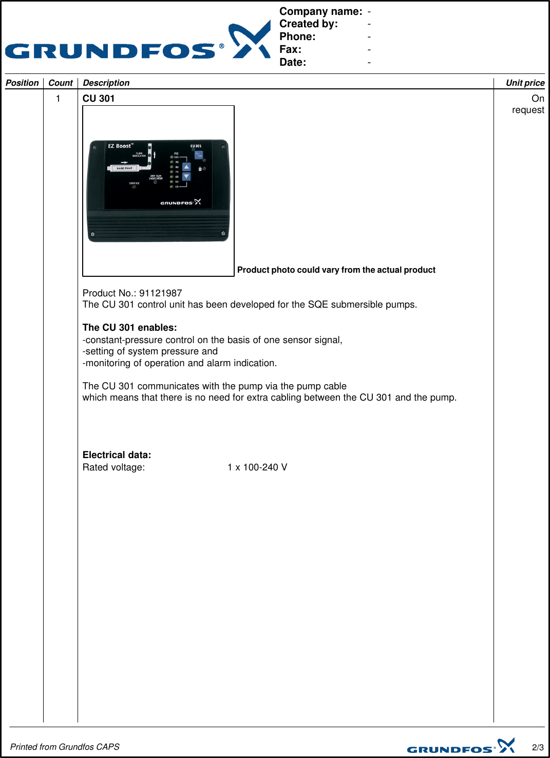 18283 1 Grundfos 91121987 Submittal Print/Preview User Manual