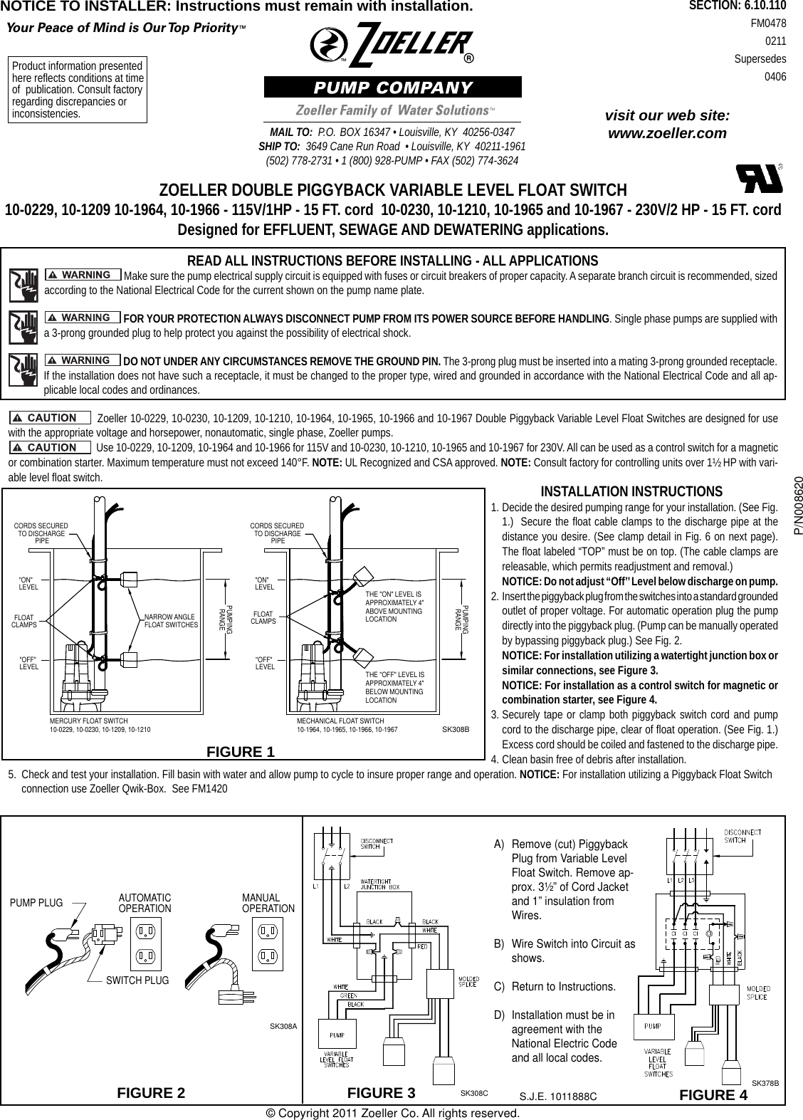 442 2 Zoeller 10 0035 Product Instructions Fm0478 Piggyback VLFS ...