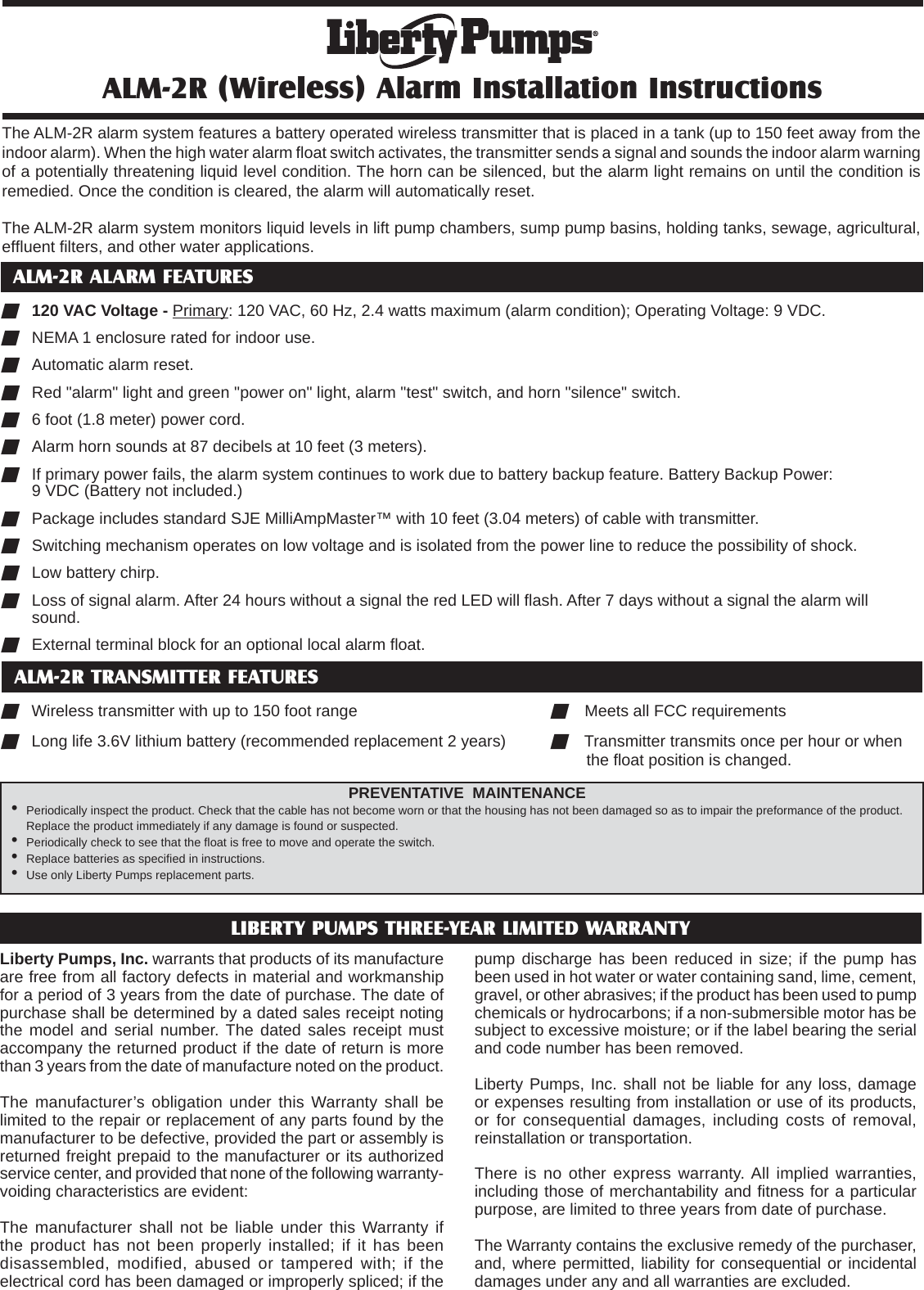 497 2 Liberty Alm 2R Instructions 1018719E TAABW User Manual