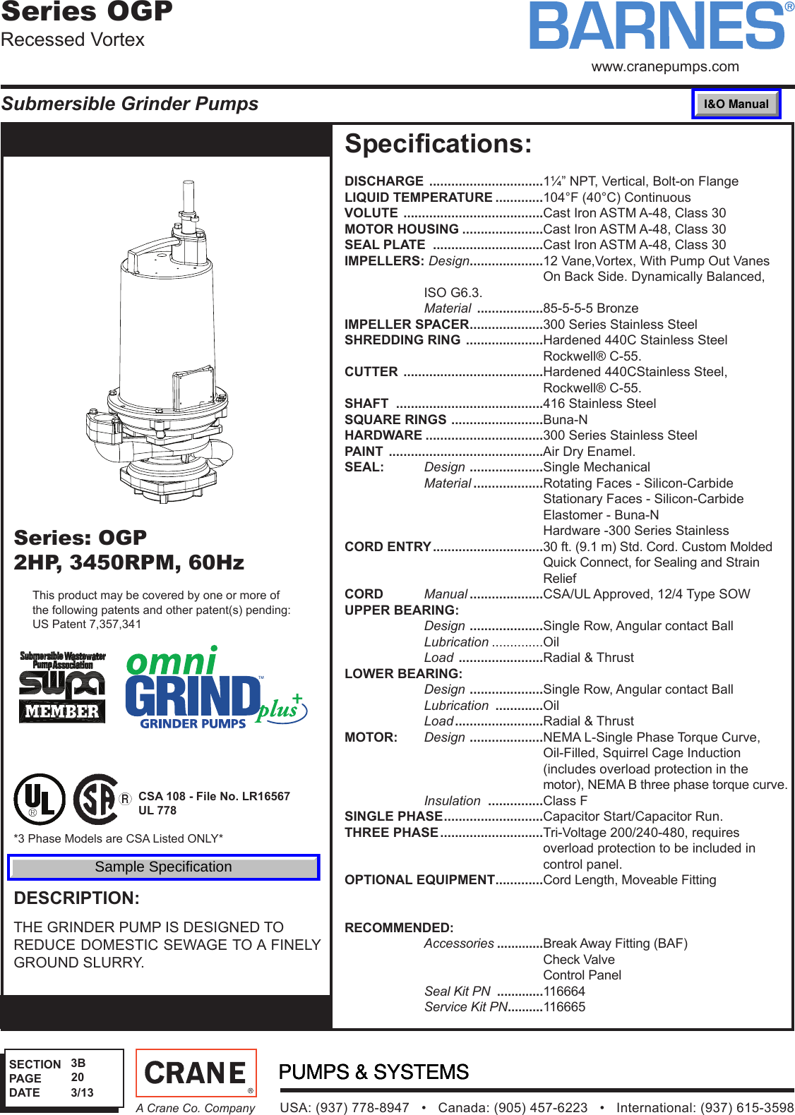 534562 1 Barnes Ogp Series Submittal User Manual