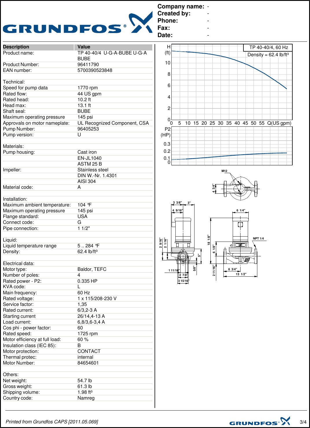 535016 1 Grundfos Tp 40 Submittal Print/Preview User Manual