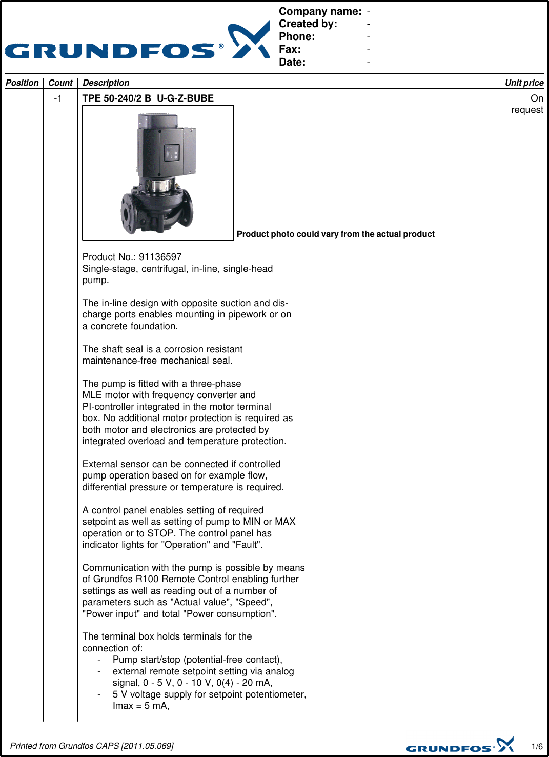 535029 1 Grundfos Tpe 50 240 Submittal Print/Preview User Manual