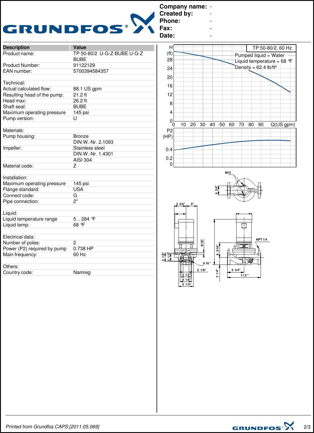 535052 1 Grundfos Tp 50 80 Submittal Print/Preview User Manual