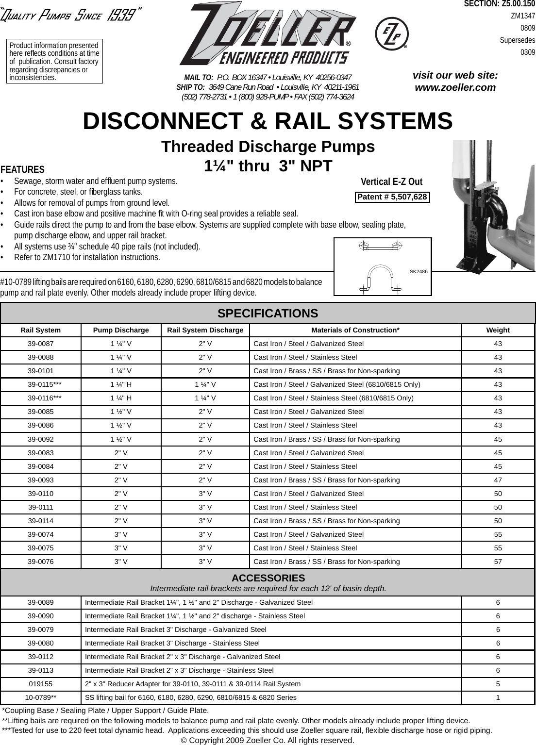 536725 1 Zoeller Rail Systems Accessories Zm1347 Disconnect & User Manual