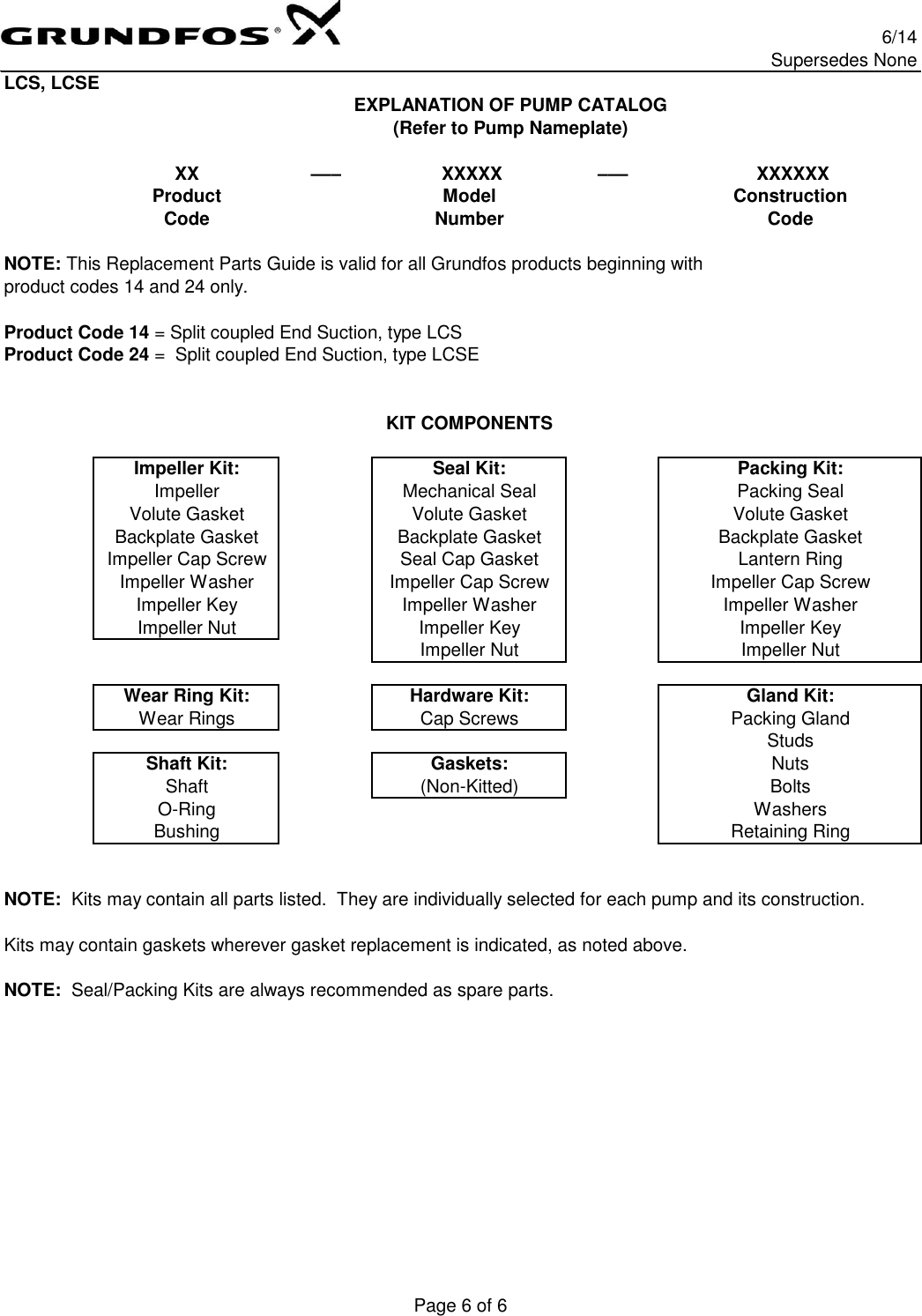 536915 3 Paco Lcs Series End Suction Pump Repair Parts User Manual