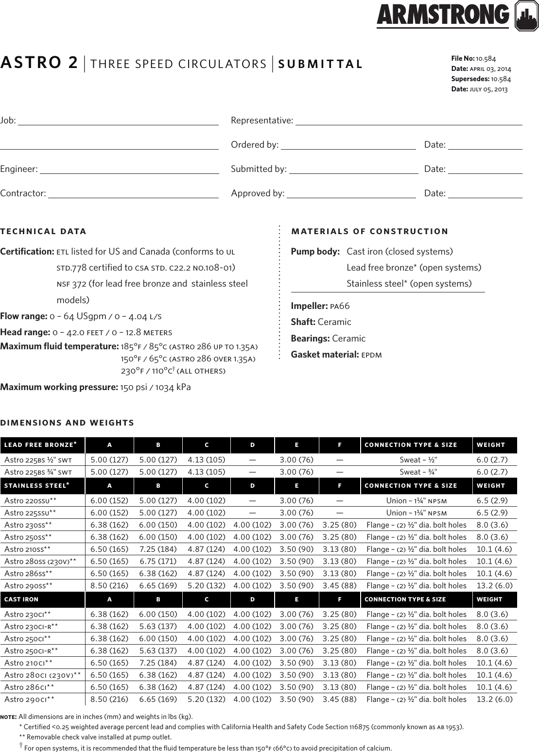 537642 2 Armstrong Astro Series Circulator Submittal User Manual