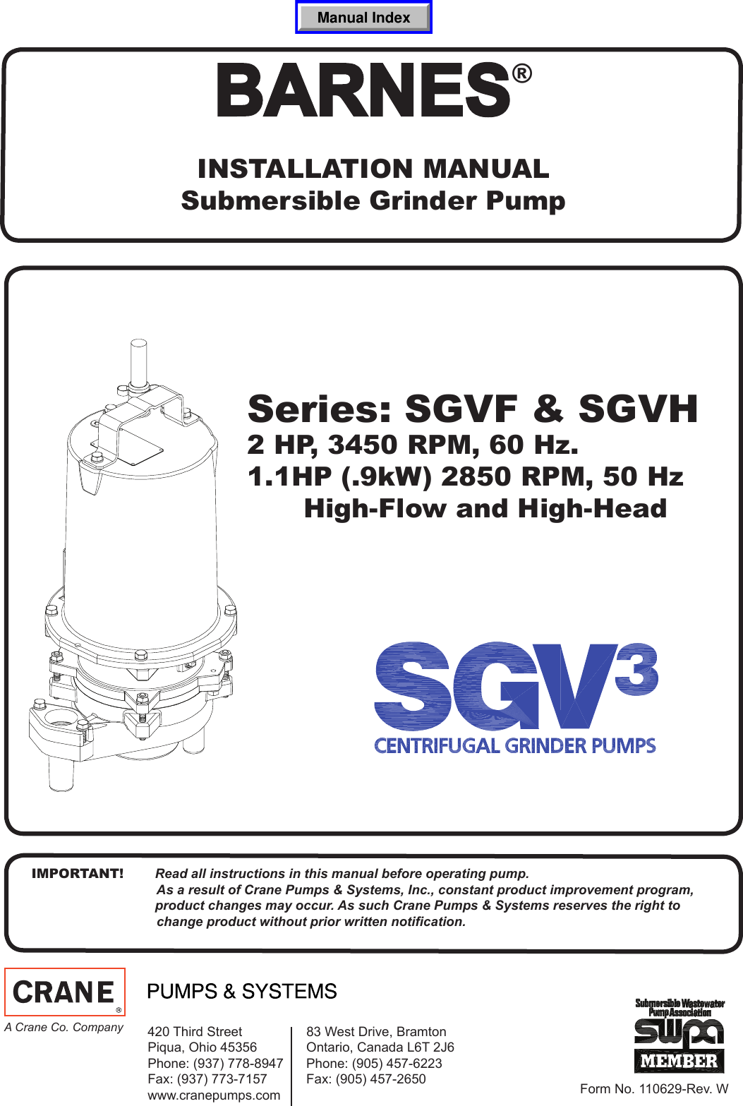 539789 3 Barnes SGV Grinder Pump Installation Manual