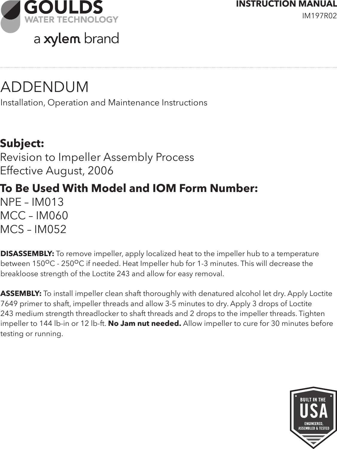541733 3 Goulds MCS Installation Manual Addendum (impeller Assembly ...