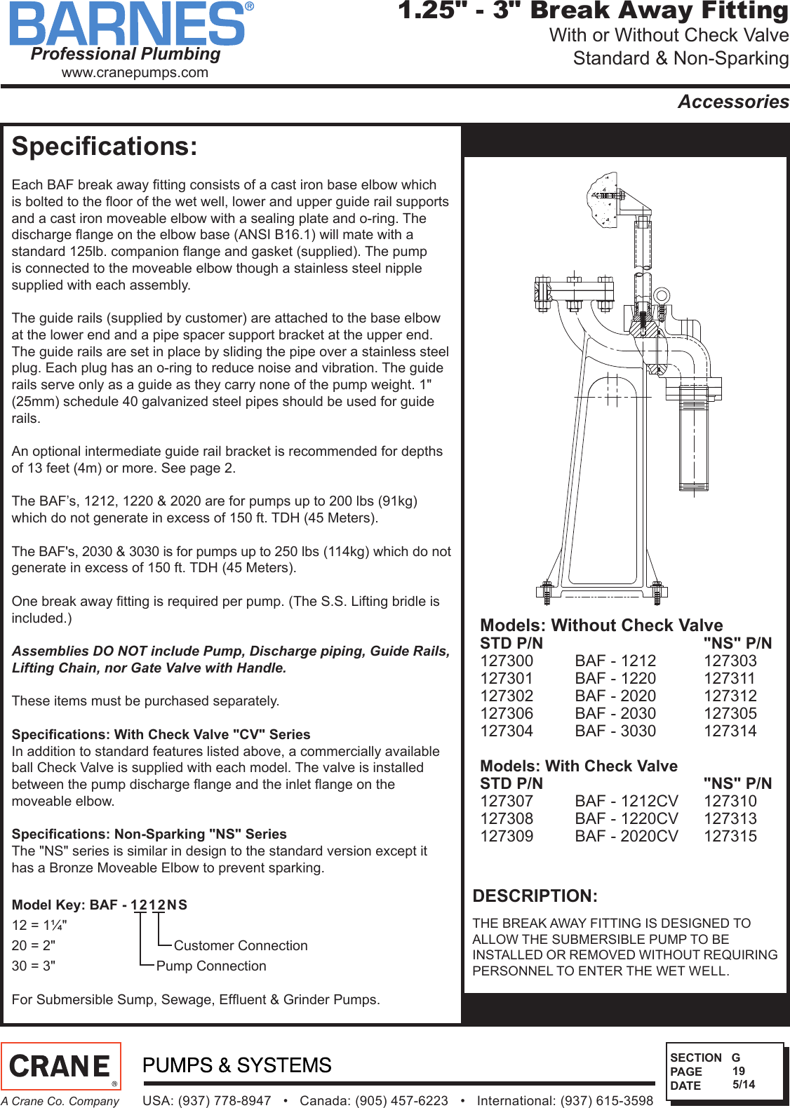 SEC G Rev P1 542699 2 Barnes 1.25in 3in Break Away Fitting Specifications