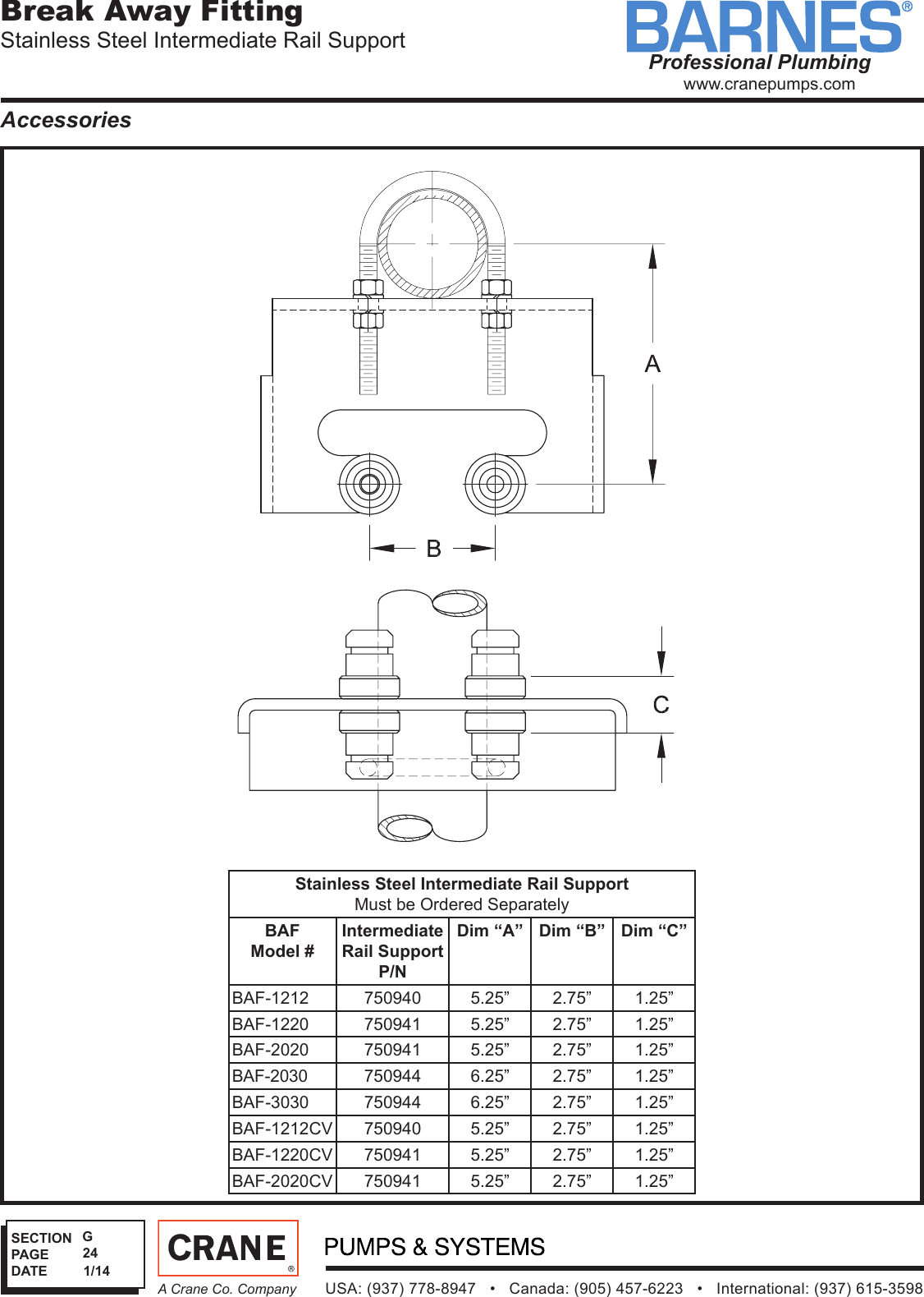 SEC G Rev P1 542699 2 Barnes 1.25in 3in Break Away Fitting Specifications
