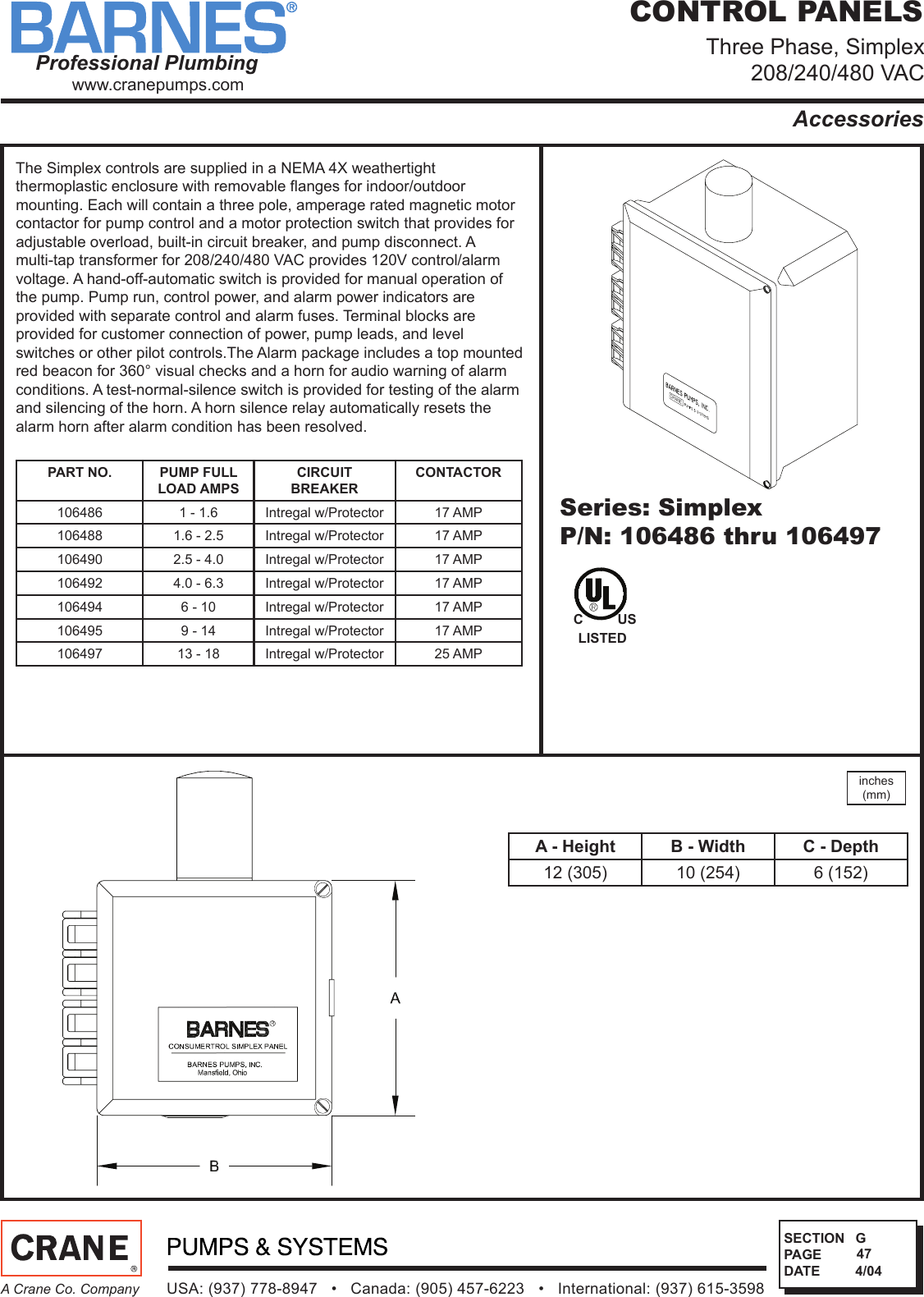 SEC G Rev P1 542709 1 Barnes Control Panels Three Phase Specifications