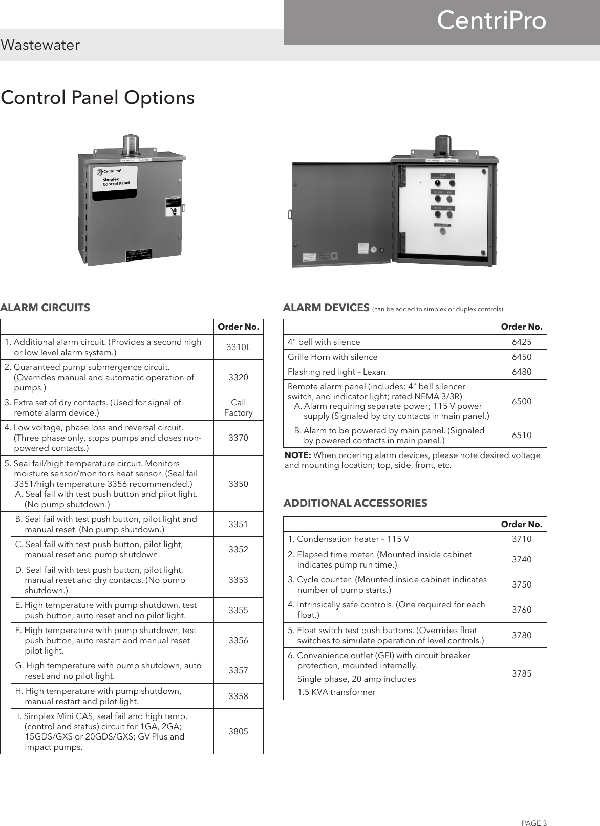 544483 1 Goulds Centripro W3 Series Control Panel Specifications