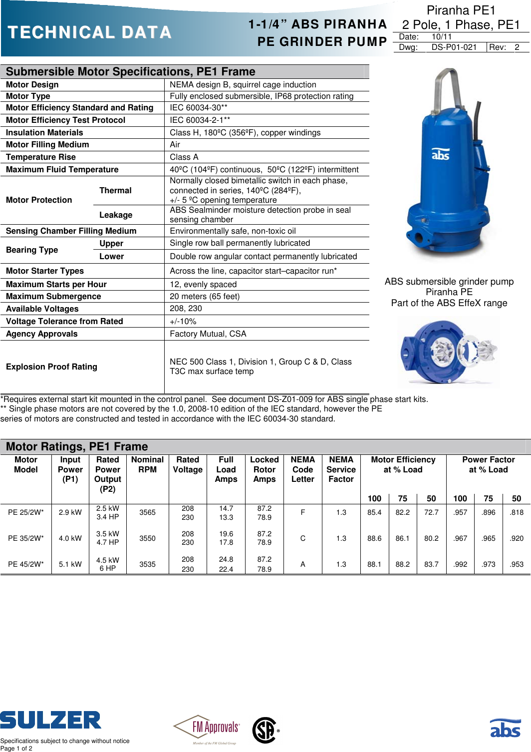 DS P01 021_2 Piranha PE1 2P 1Ph_Technical Data 547855 4 ABS PE25 2W ...