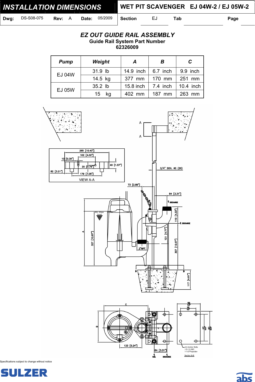 547902 5 ABS Scavenger EJ 05W Wet Pit Installation Drawing