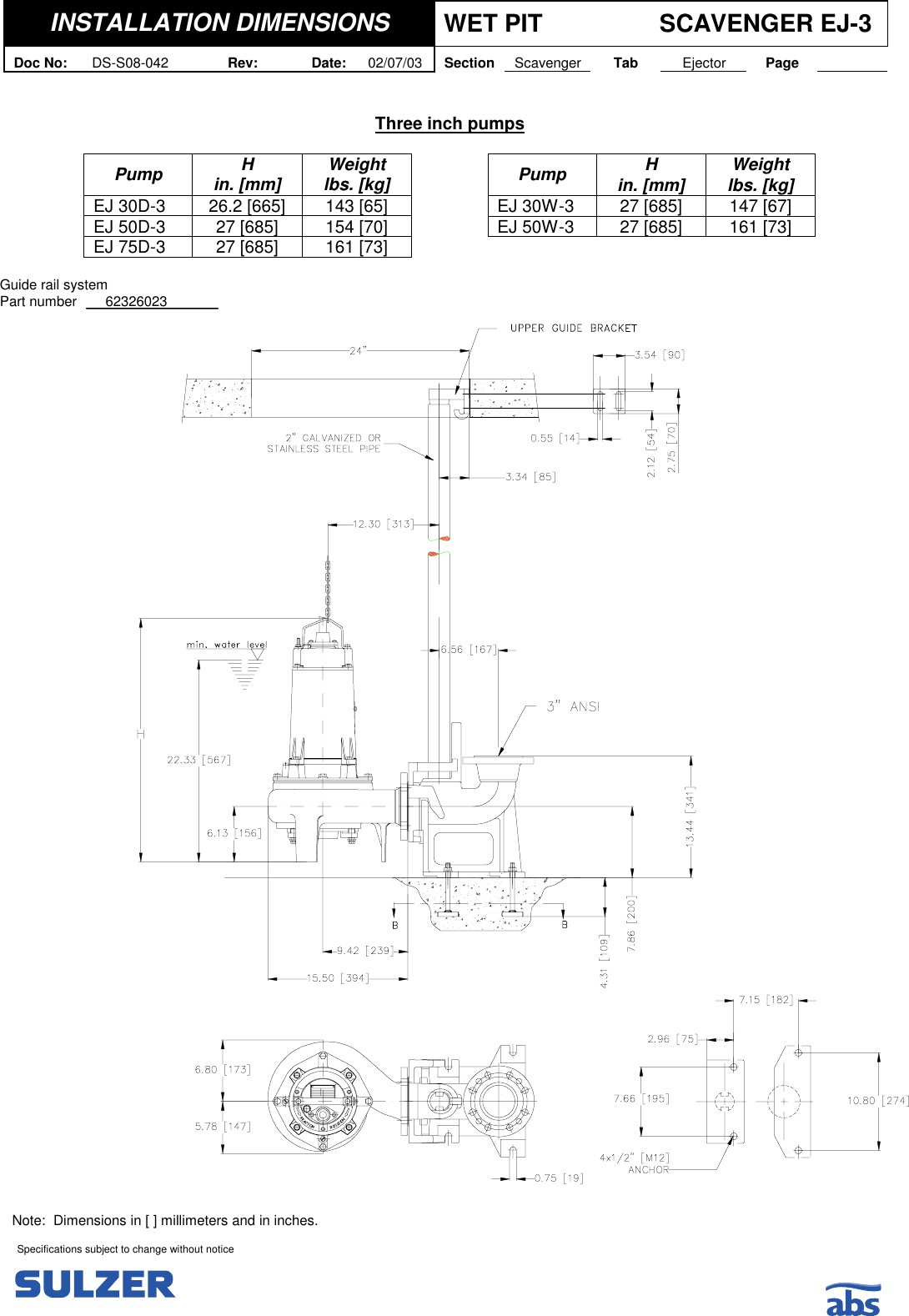 TECHNICAL DATA. 548574 5 ABS Scavenger EJ 50W 3 Wet Pit Installation ...