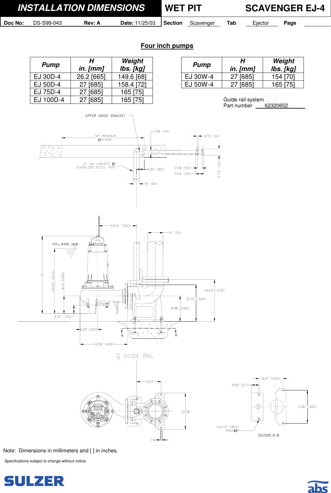 TECHNICAL DATA. 548582 5 ABS Scavenger EJ 50W 4 Wet Pit Installation ...