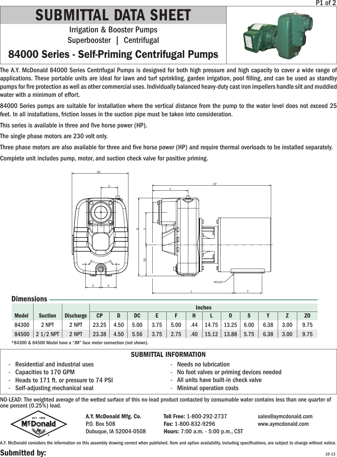 550892 1 A.Y. Mc Donald 84000 Series Self Priming Centrifugal Brochure