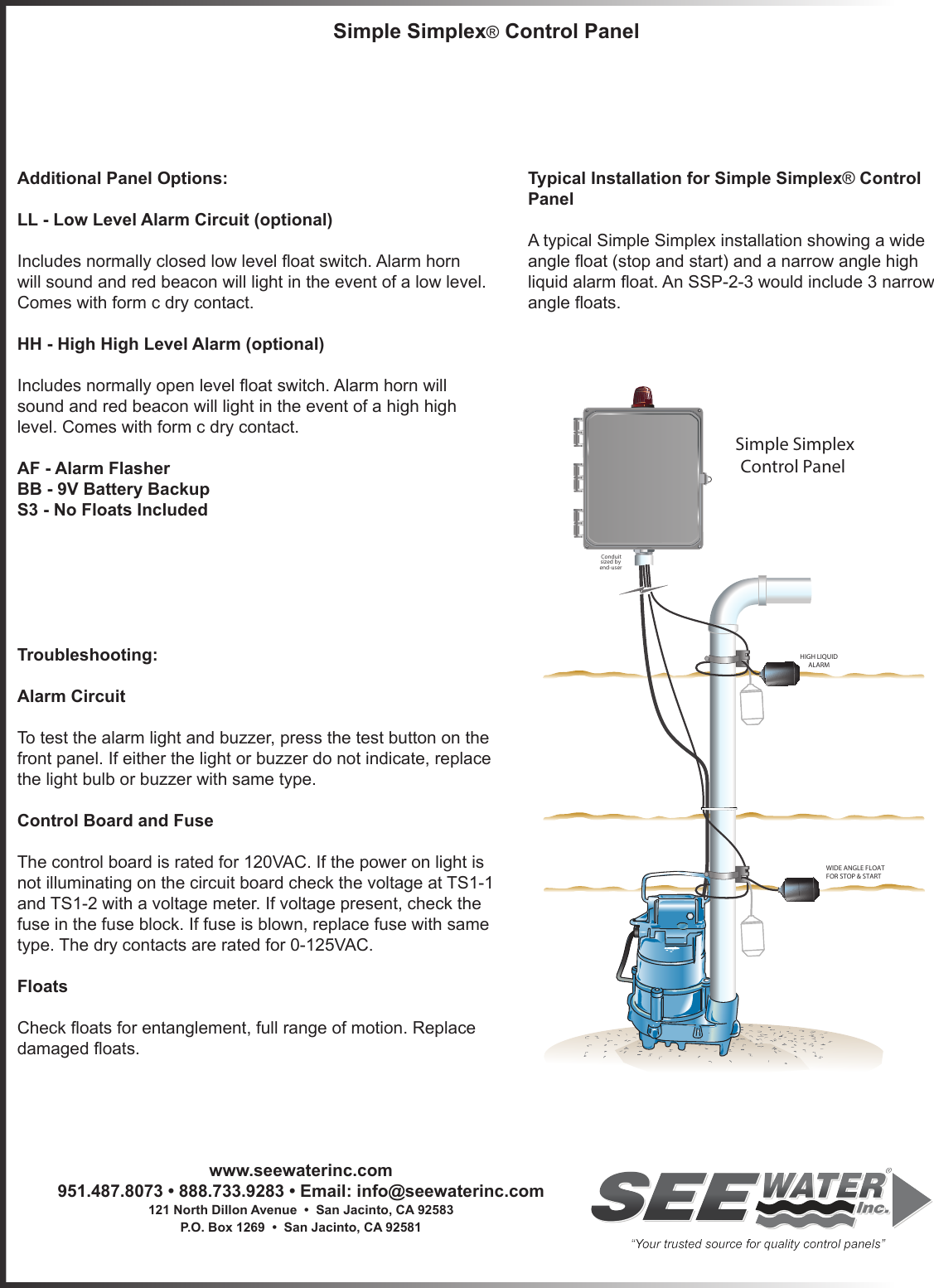 551221 2 See Water Inc. Simple Simplex 1 Control Panel Installation ...