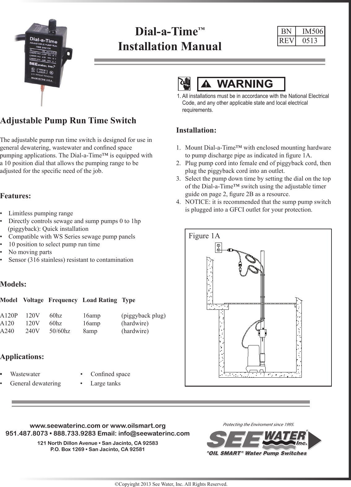 551369 2 See Water Inc. Dial A Time Adjustable Pump Run Switch ...
