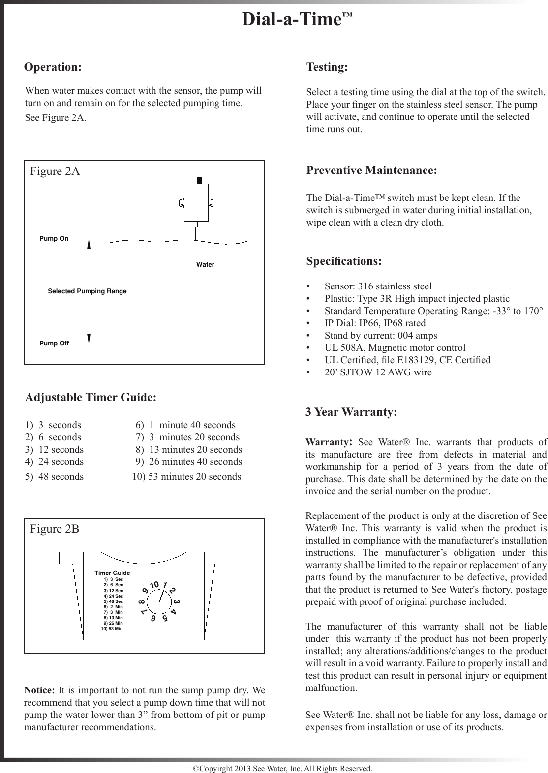 551369 2 See Water Inc. Dial A Time Adjustable Pump Run Switch ...