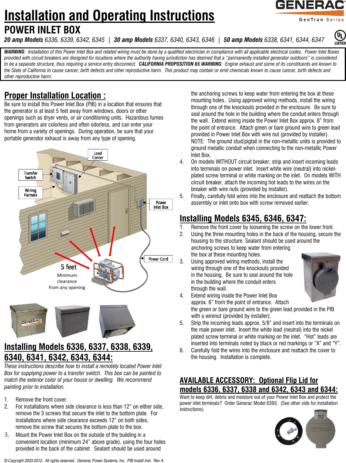 GeneracPIBinstallRevB_Eng 66493 2 Generac 6343 Install Manual