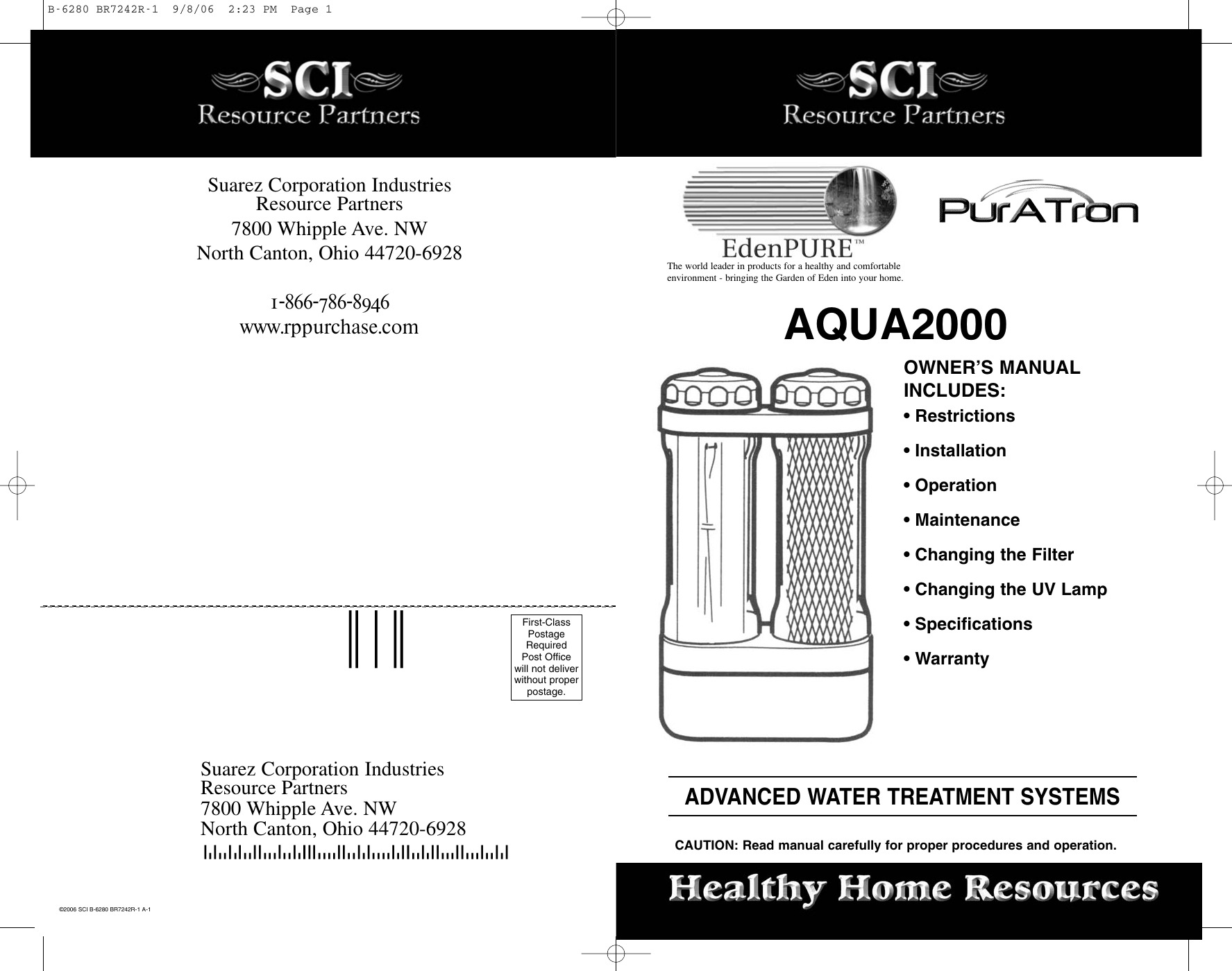 Puratron Products Aqua2000 Users Manual B 6192 BR6908R 1