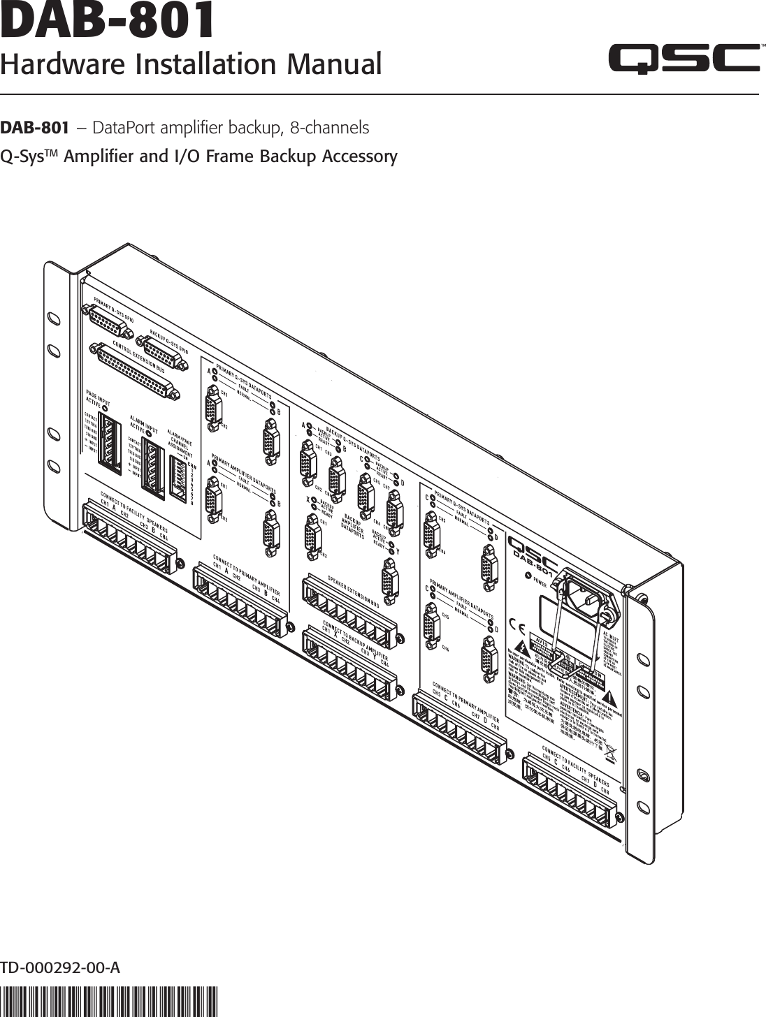 Qsc Dataport Amplifier Backup Panel Quick Start Guide