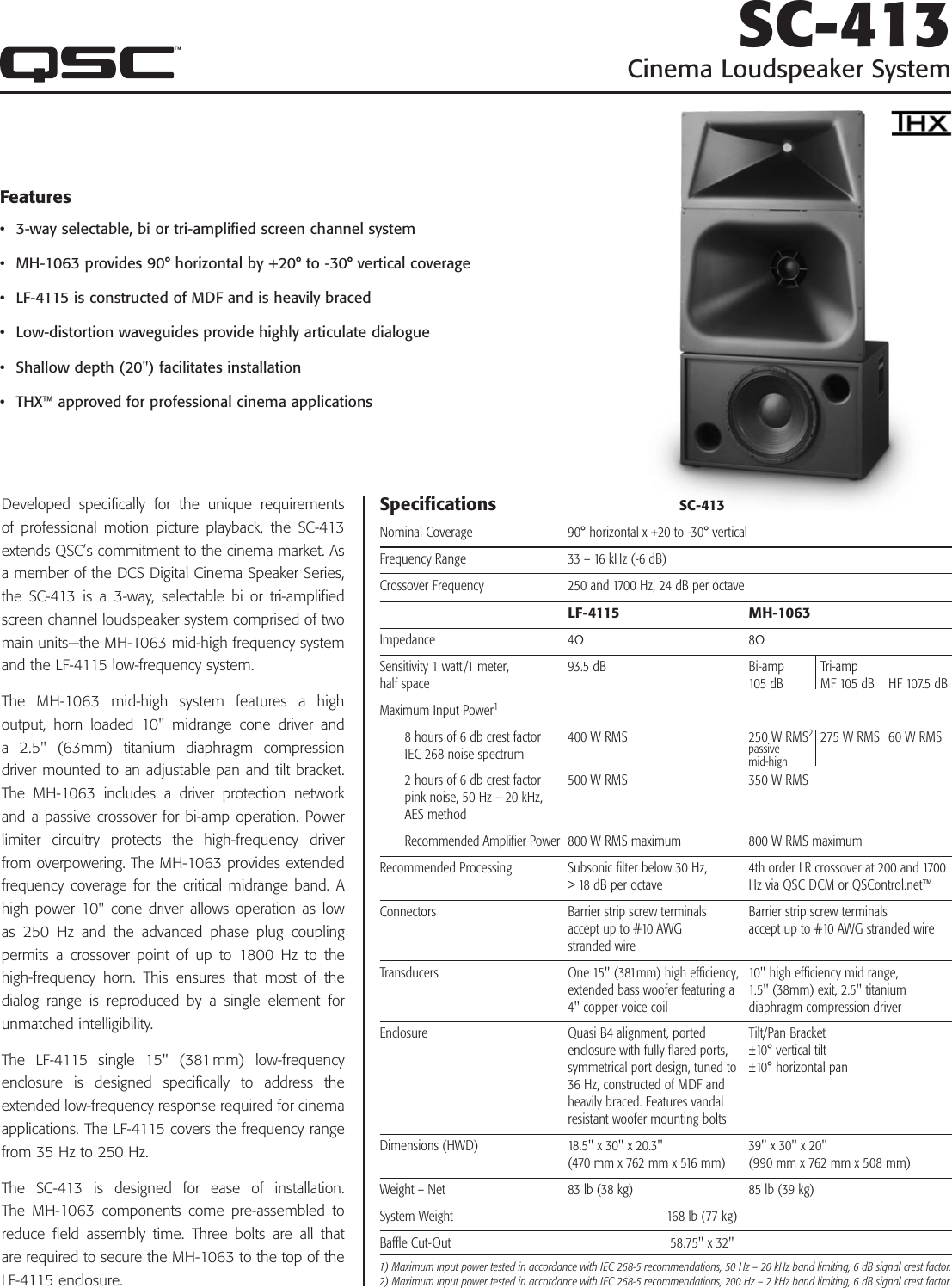 Qsc Sc 413 Users Manual 413(Cinema Loudspeaker System)
