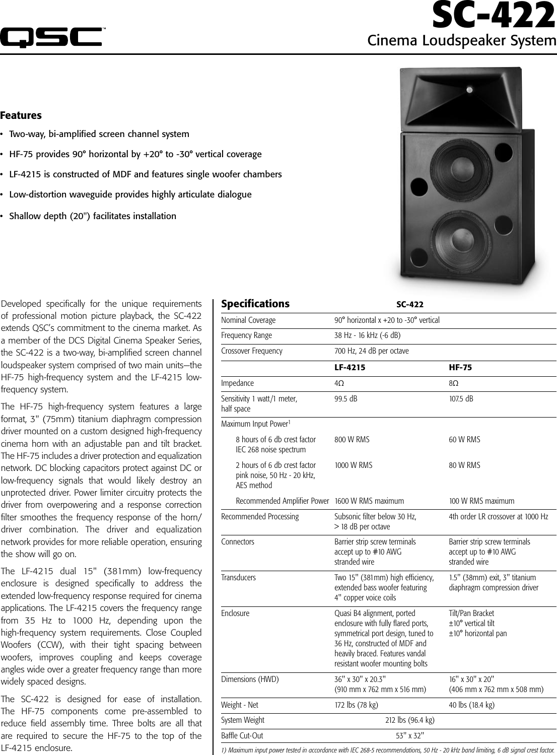 Qsc Sc 422C Owner S Manual 422 User