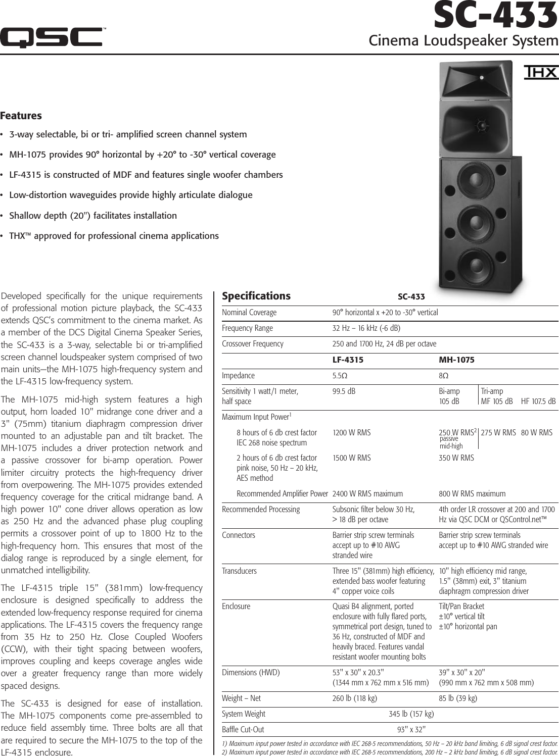 Qsc Sc 433 Users Manual 433(Cinema Loudspeaker System)
