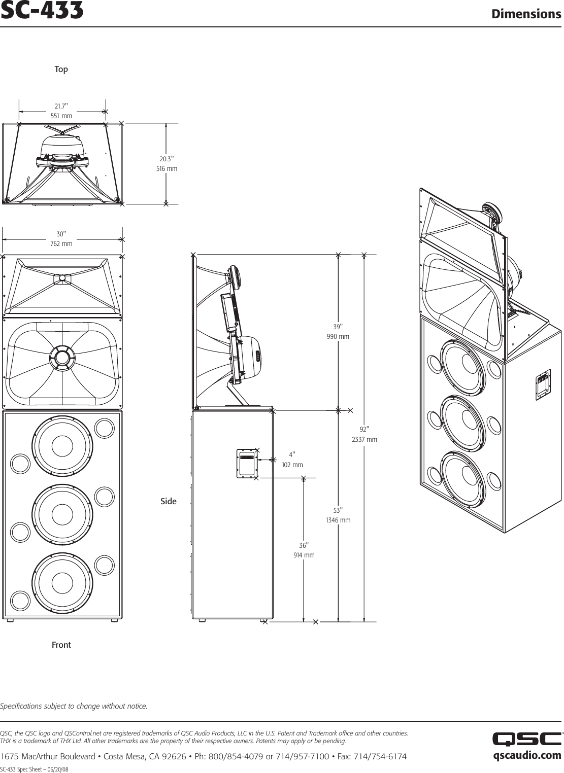 Qsc Sc 433 Users Manual 433(Cinema Loudspeaker System)
