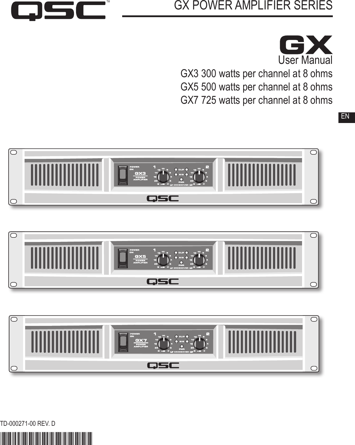 Qsc Stereo Amplifier Gx3 Users Manual GX Series User