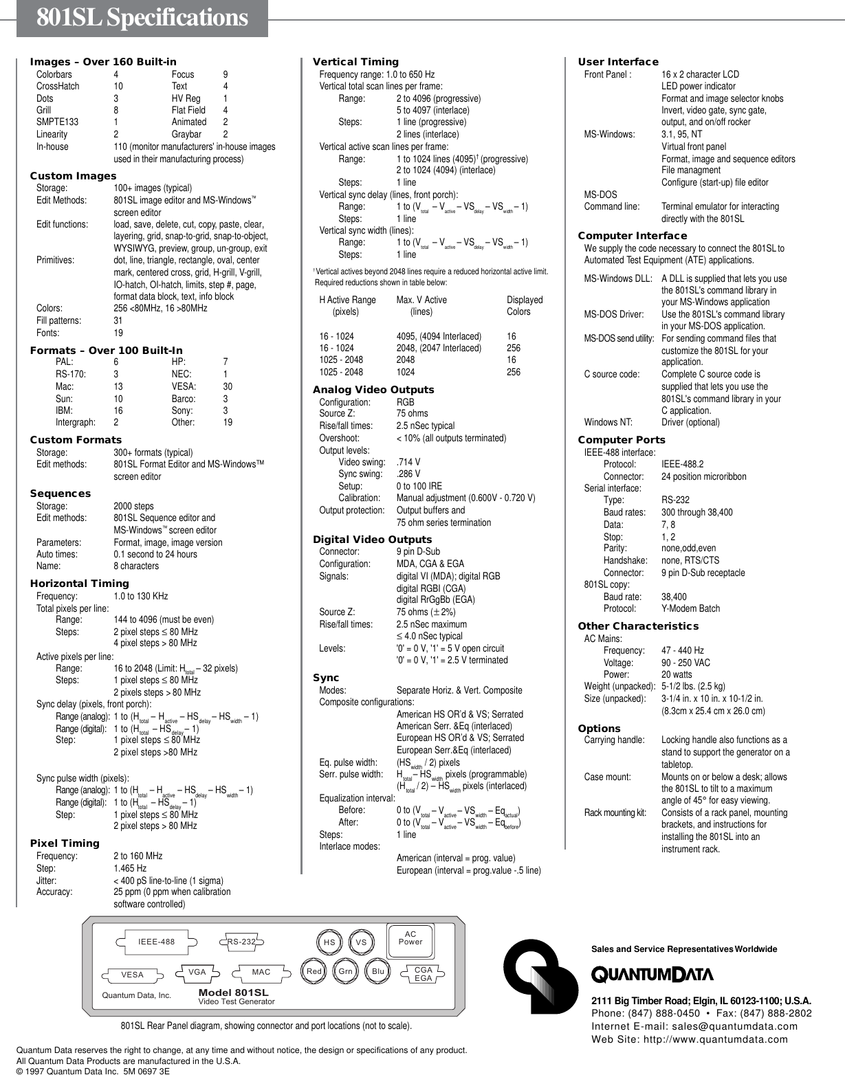 Quantum 801Sl Specification Sheet New Data