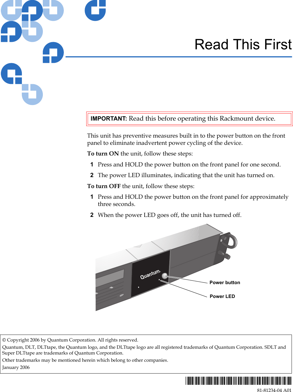 Quantum Dlt Rack 2 Users Manual Read This First (81 81234 04_A01)