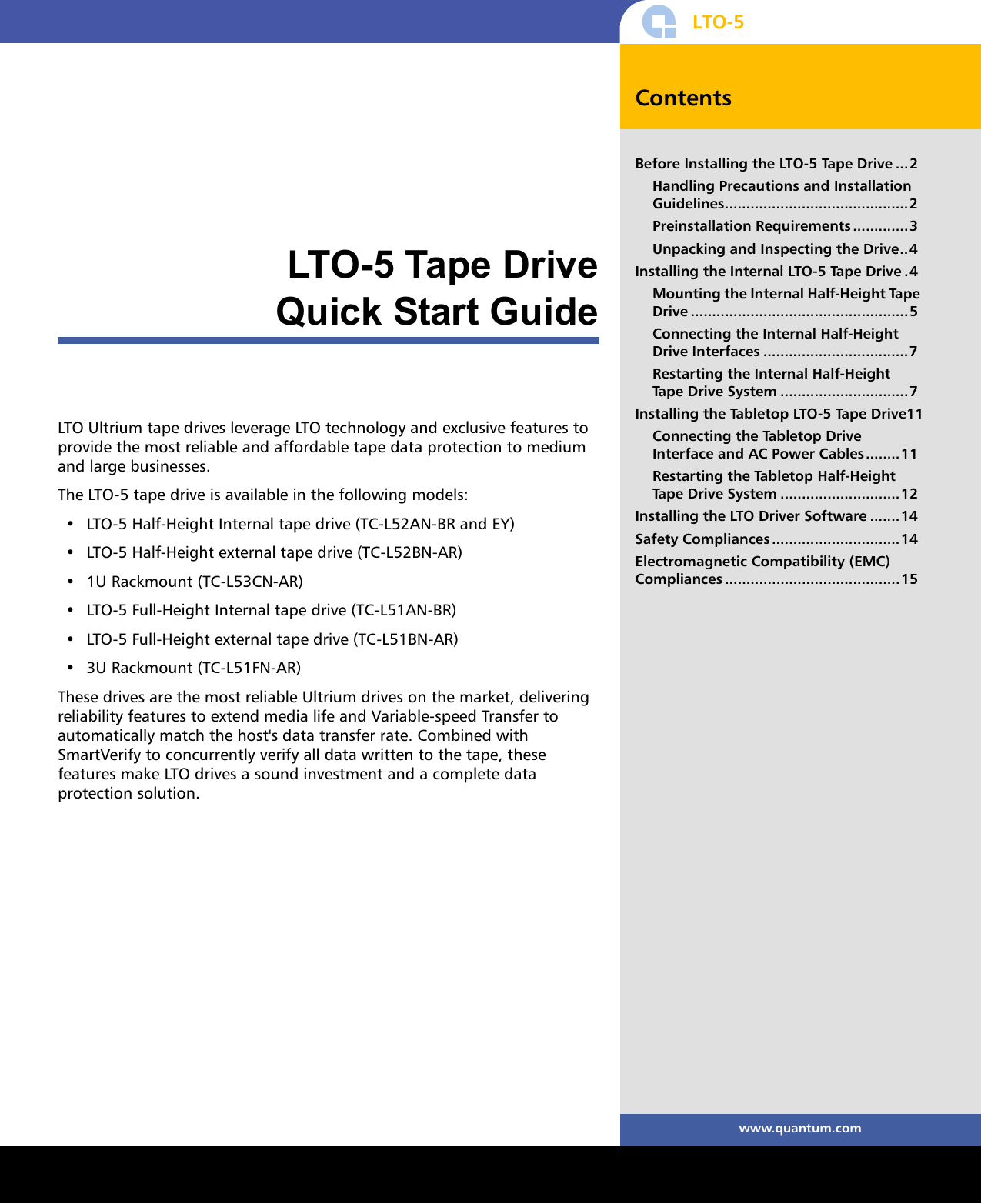 Quantum Lto 5 Quick Start Manual Guide