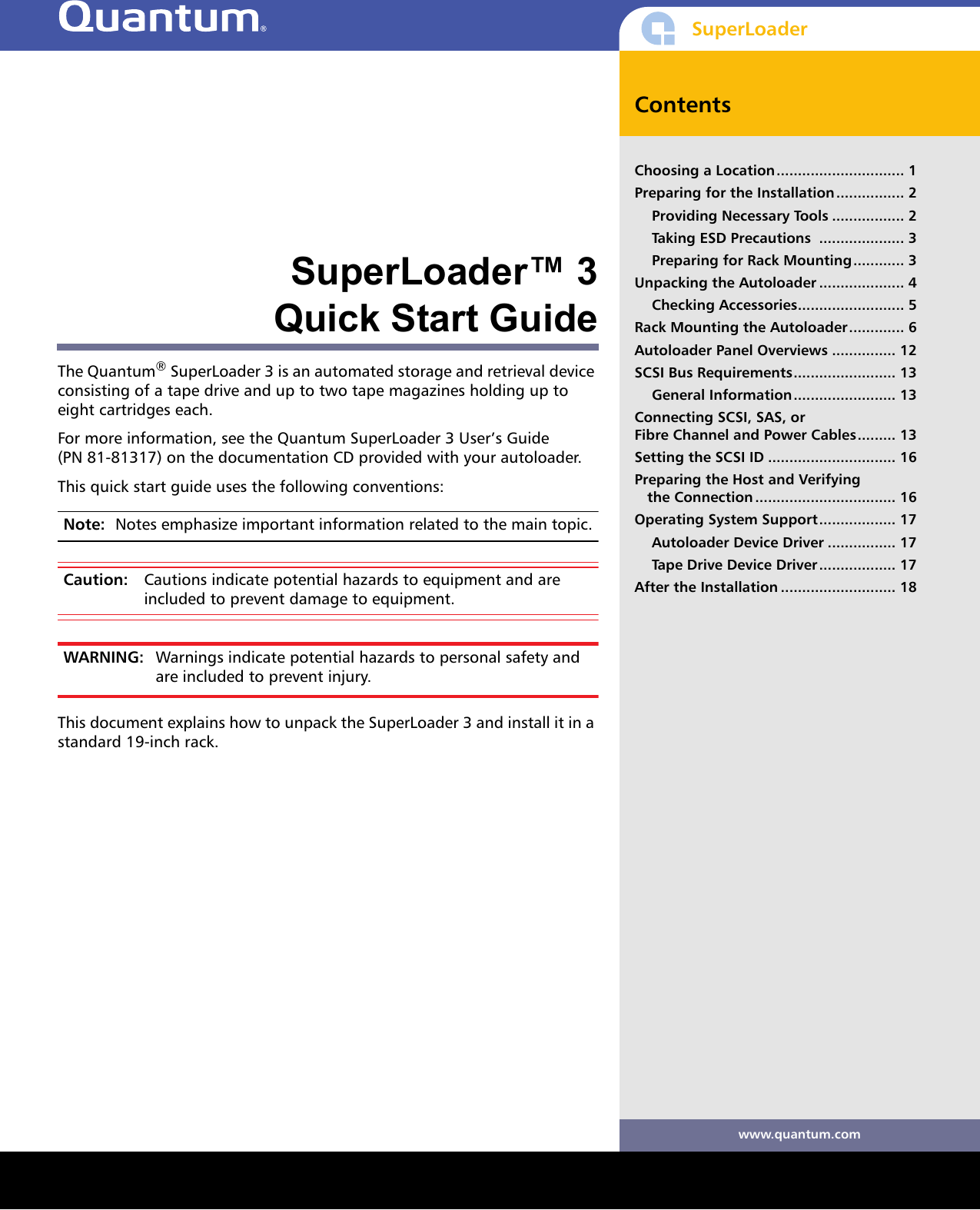 Quantum Superloader 3 Quick Start Manual Guide