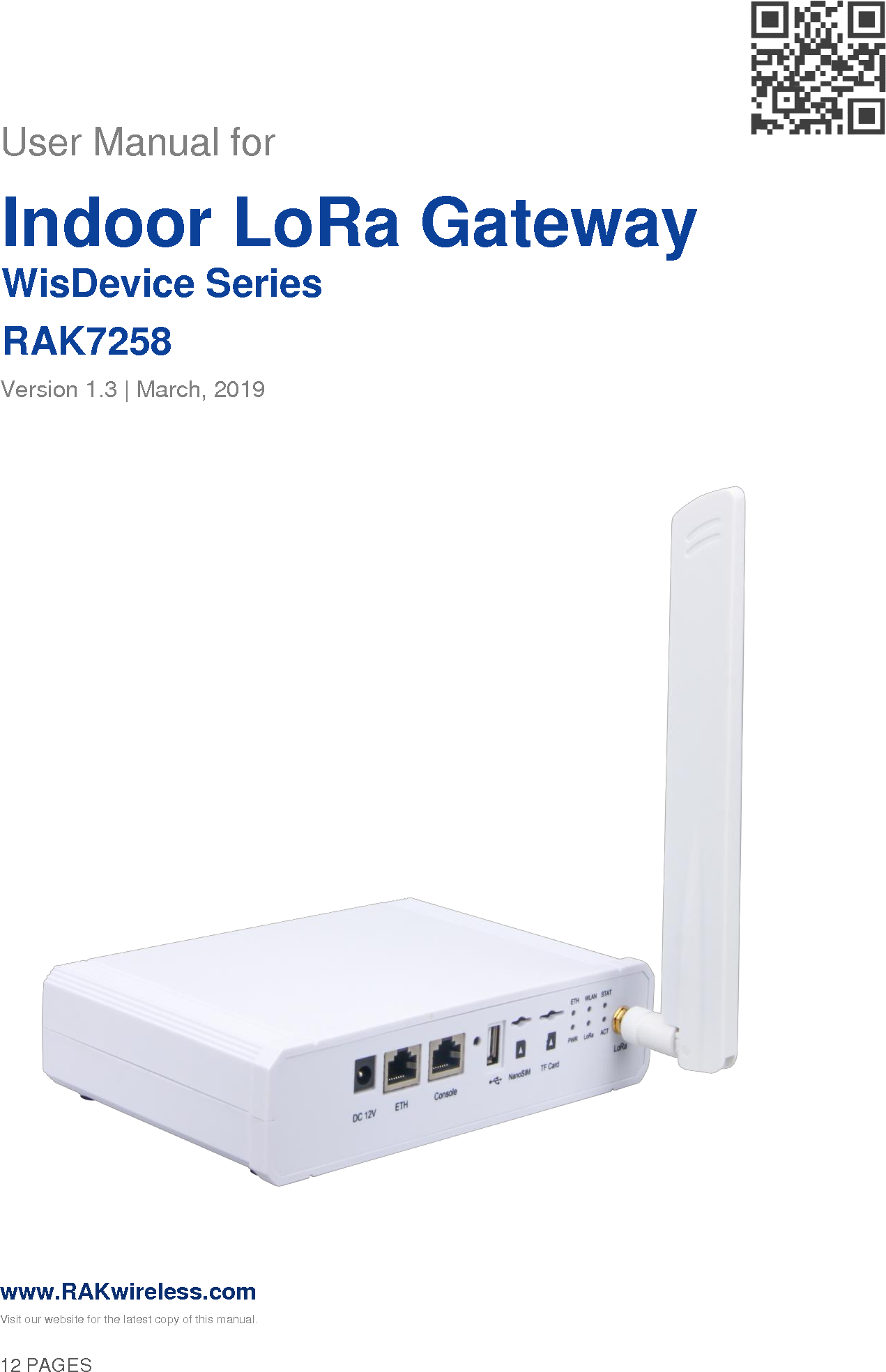 RAKwireless Technology RAK7258 Indoor LoRa Gateway User Manual PRODUCT NAME