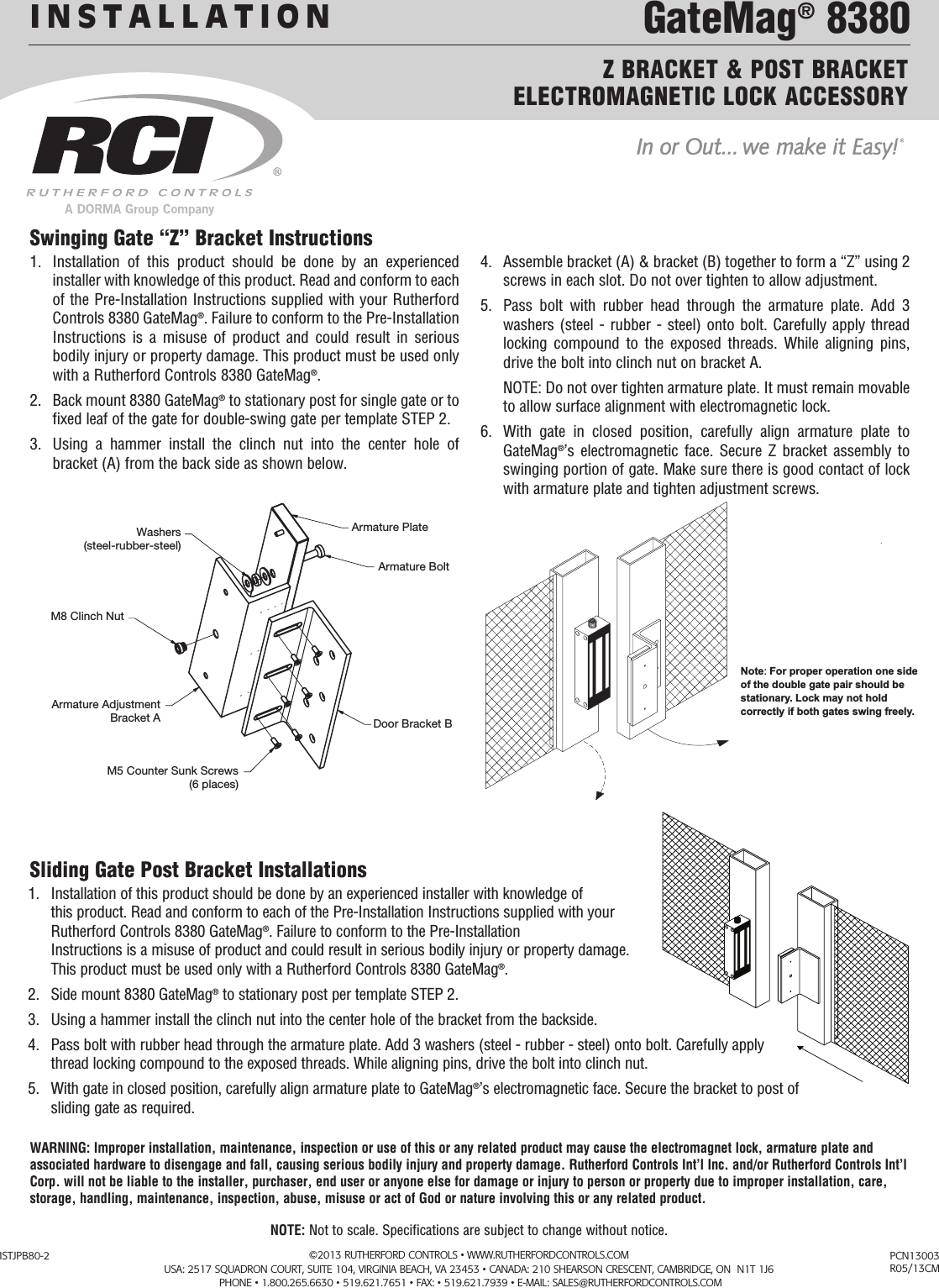 RCI 8380 TJ80 & PB 80 Installation Instructions Istjpb80 2 R0513