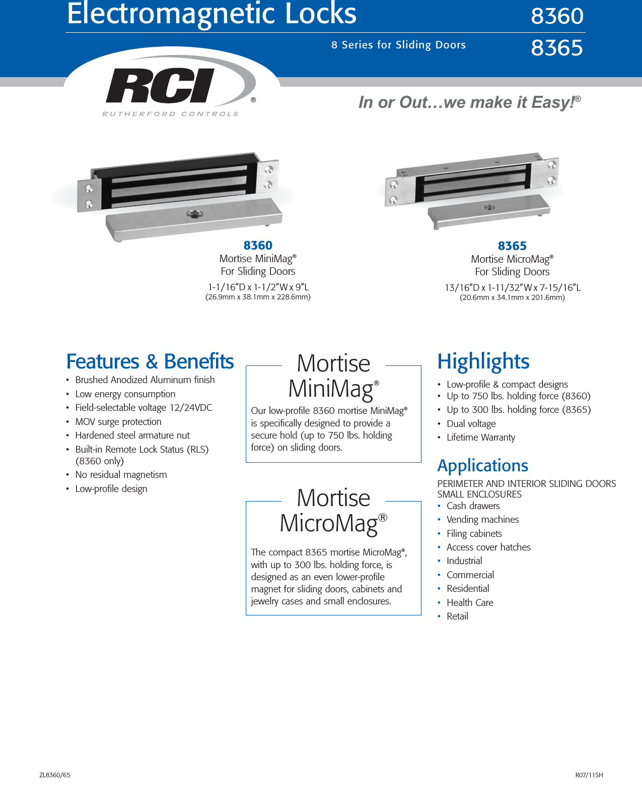 RCI ZL8360 65_R0711_ZL8360 65 8360/8365 Mortise Minimag? Product Sheet ...