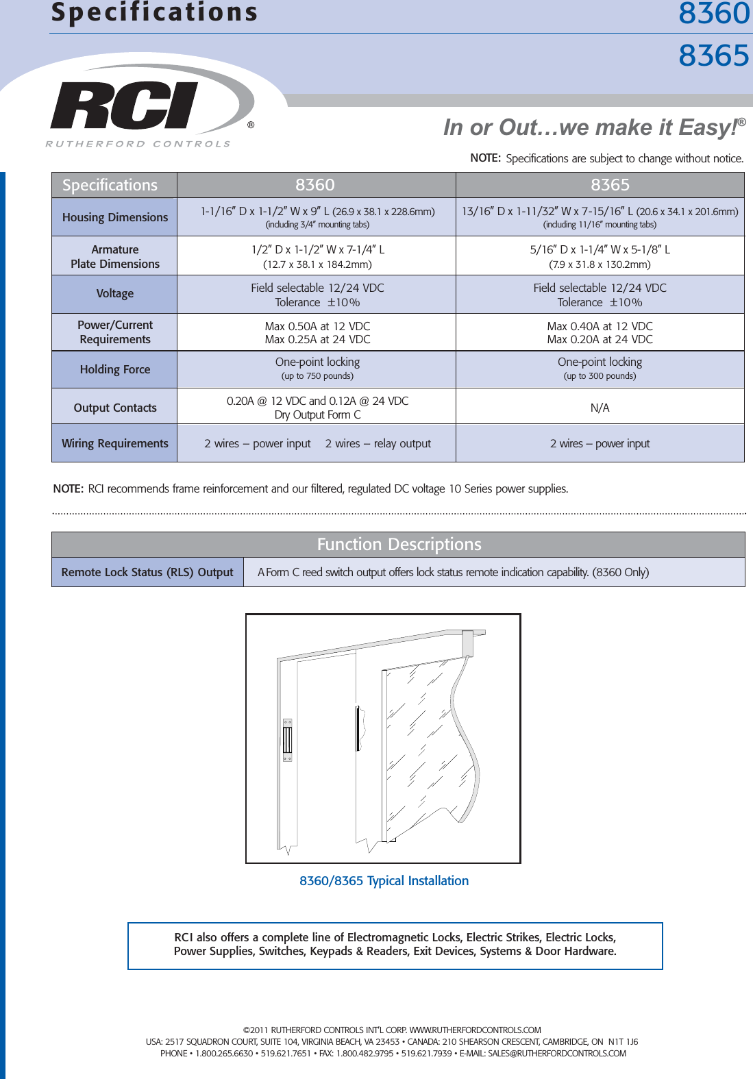 RCI ZL8360 65_R0711_ZL8360 65 8360/8365 Mortise Minimag? Product Sheet ...